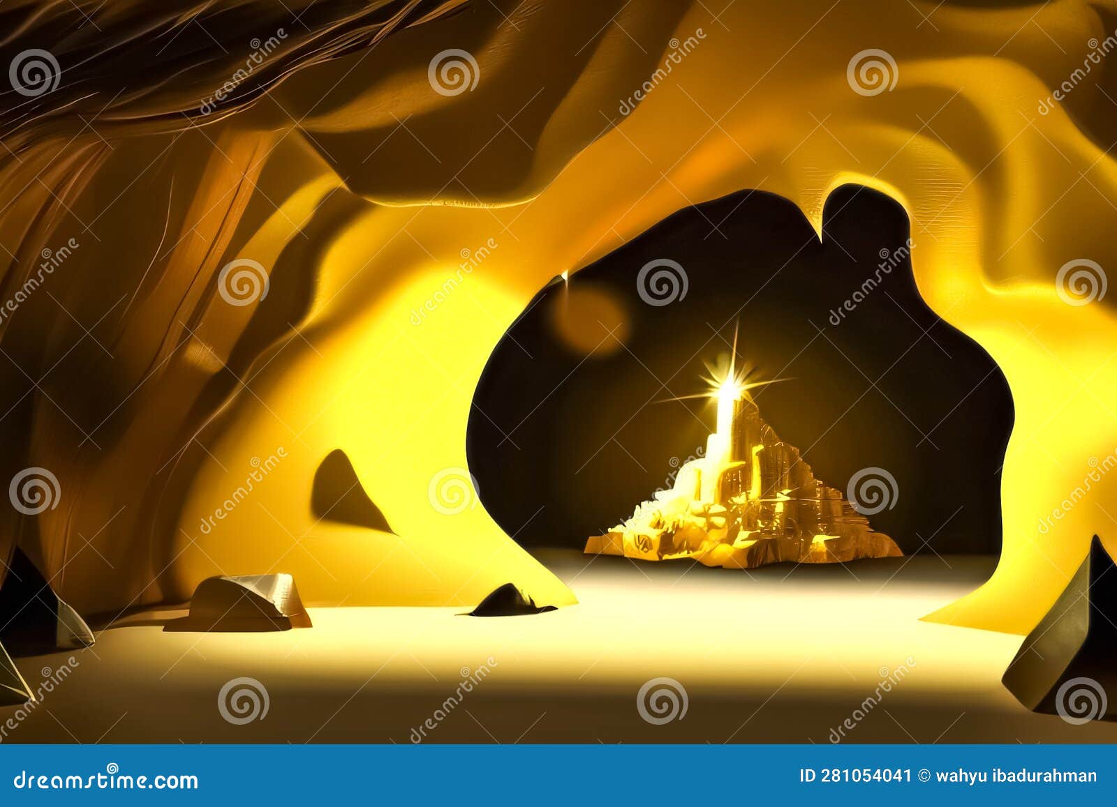Golden cave stock illustration. Illustration of lighting - 281054041