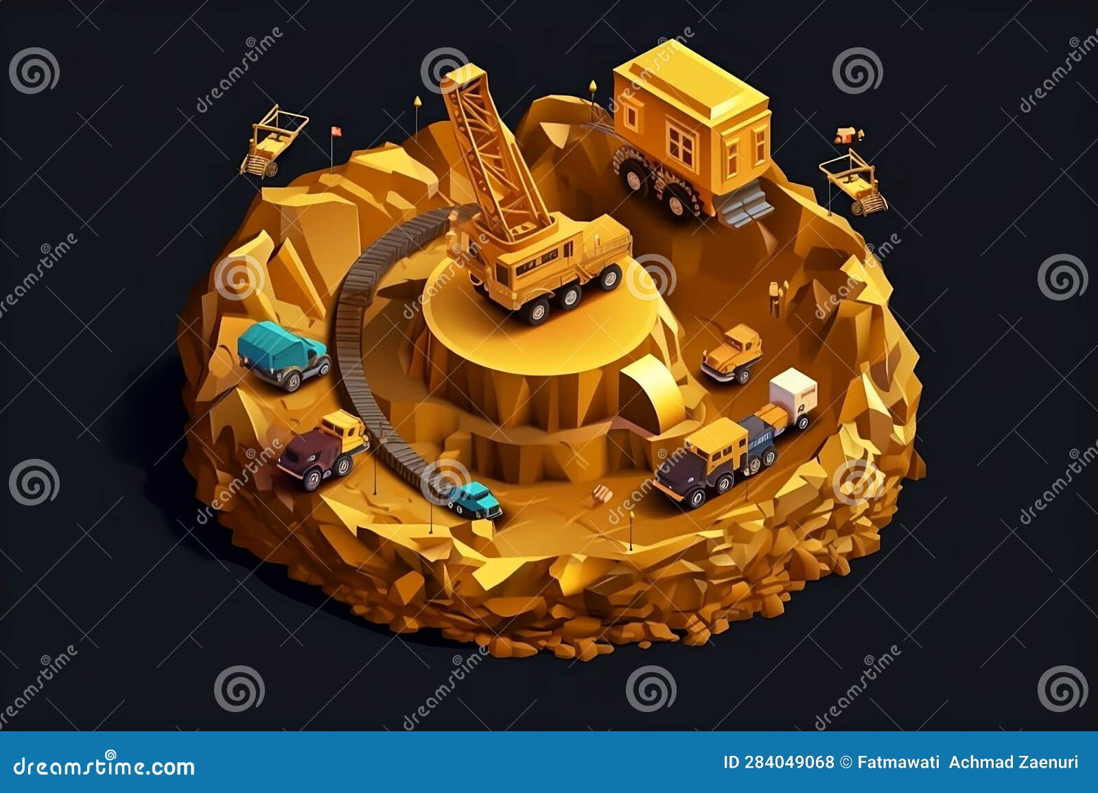Gold Mining with Pile of Coals Mount with Circular Style 3d Low Poly ...