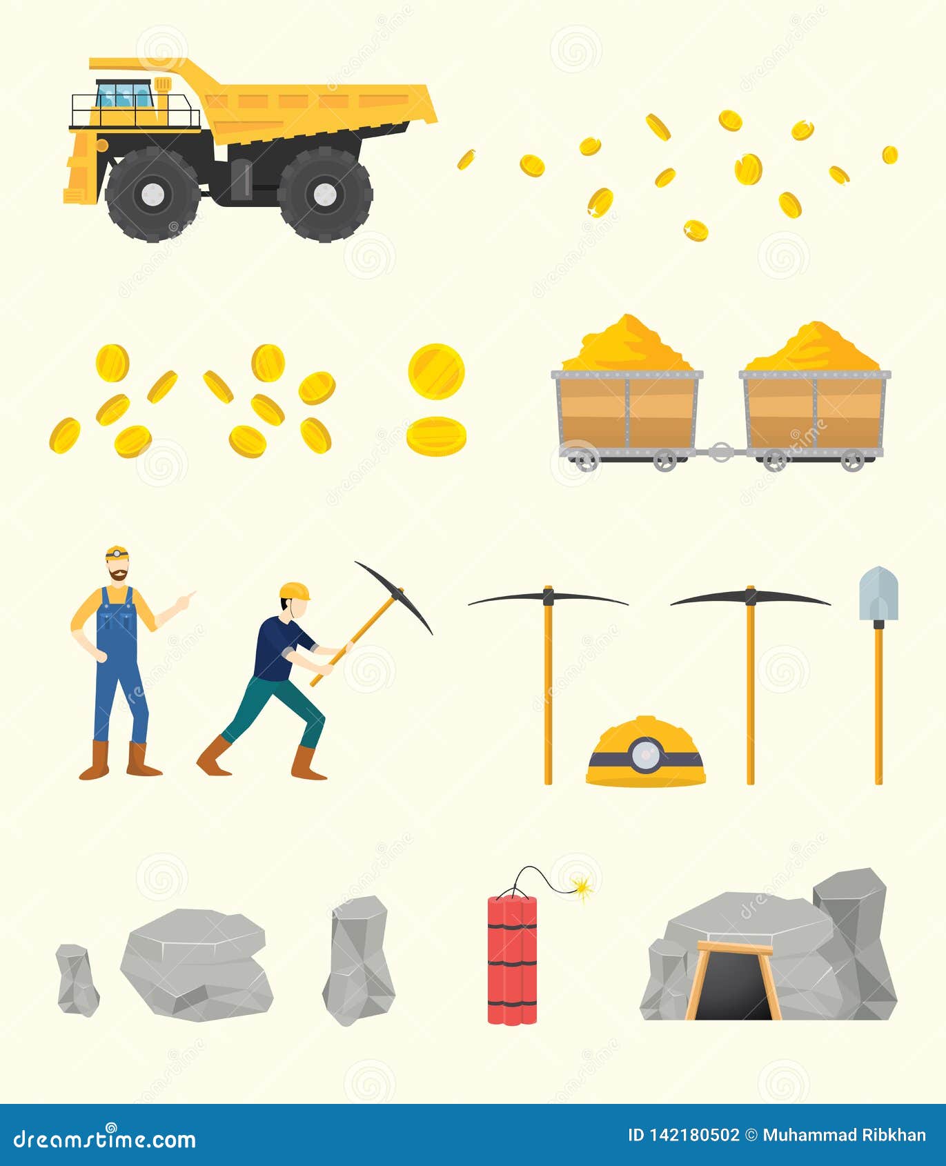 Gold Mining Set Collection Objects with People and Other Tools - Vector ...