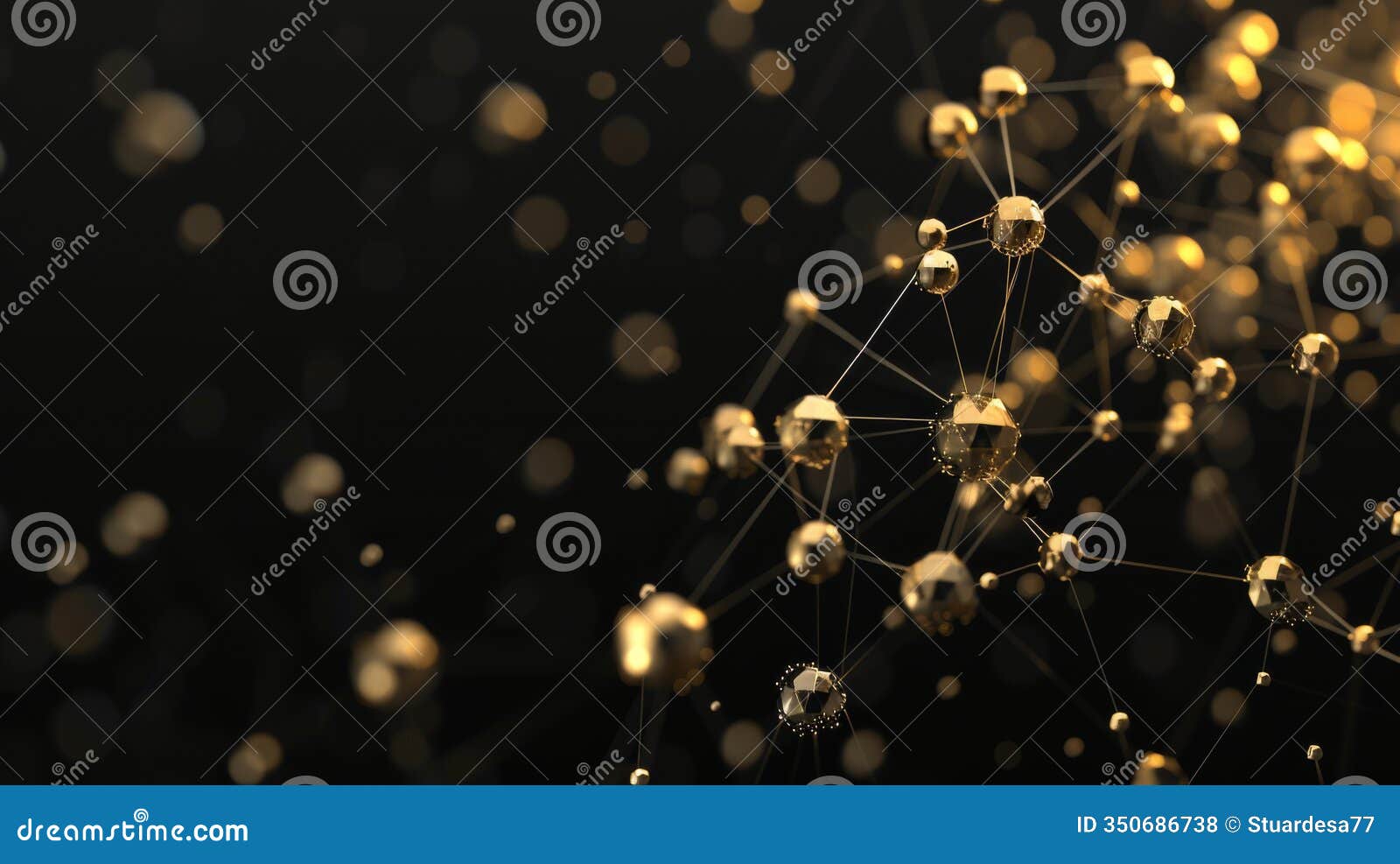 Gold Molecular Structure with Glowing Particles and Nodes on Black ...