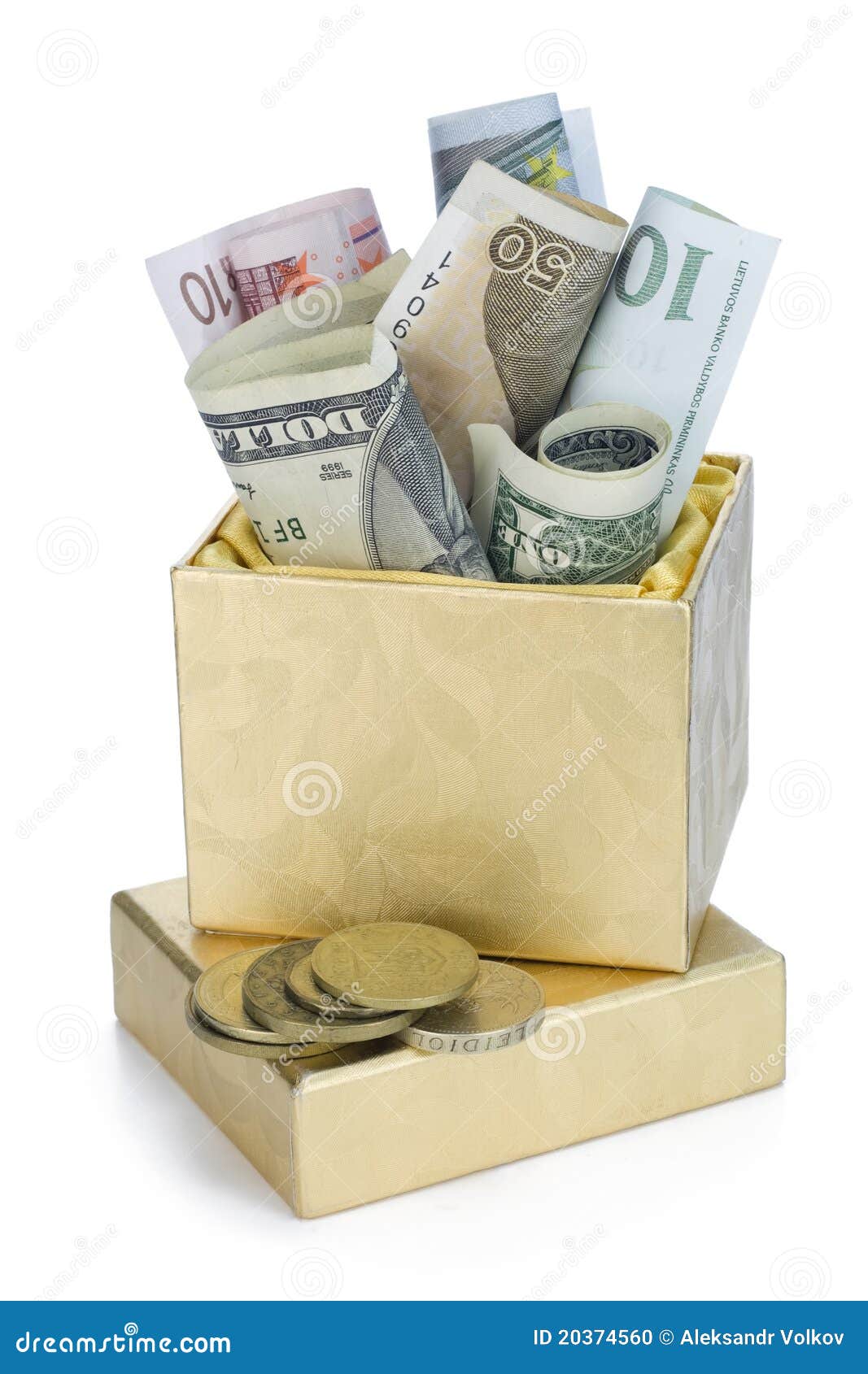 Gold and Money in Golden Box Stock Photo - Image of treasure, shiny ...