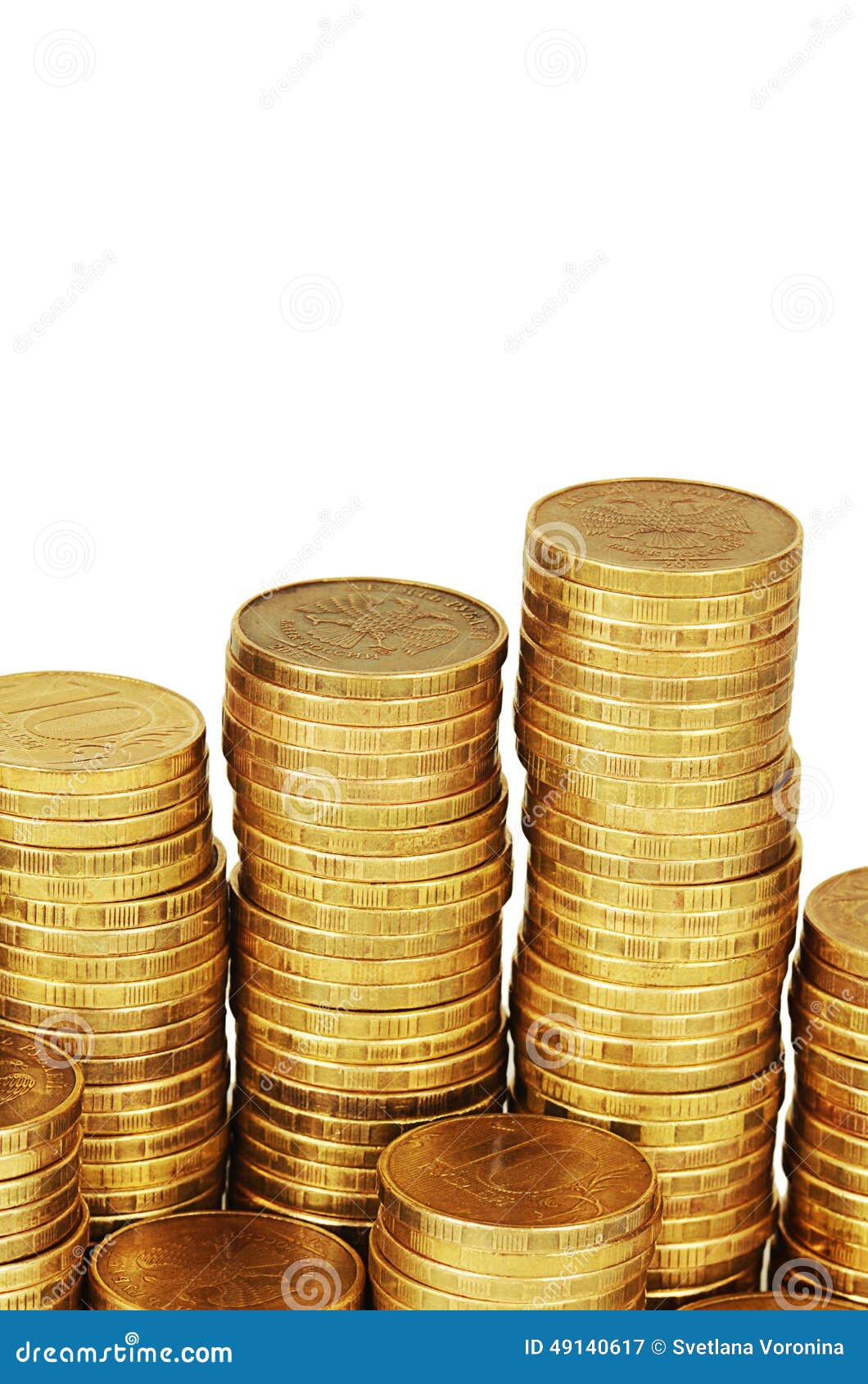 Gold Money Stack Isolated on White Stock Image - Image of isolated ...