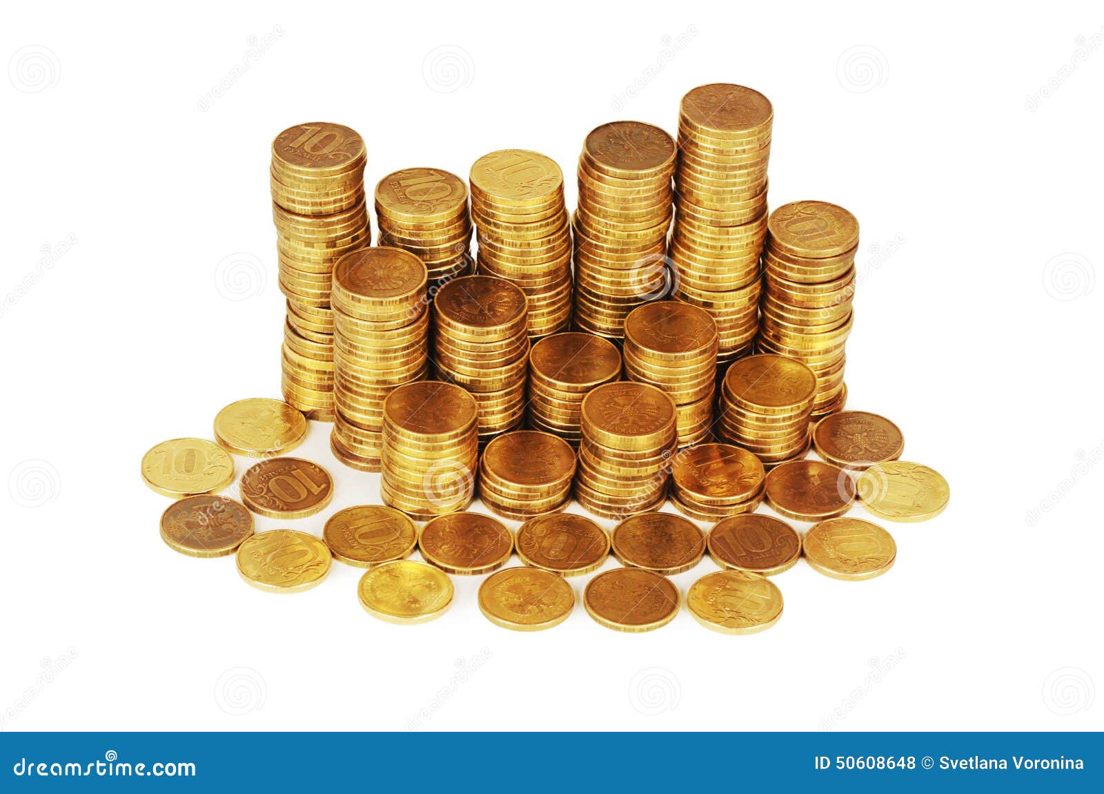 Gold Money Stack Isolated on White Stock Photo - Image of metal ...