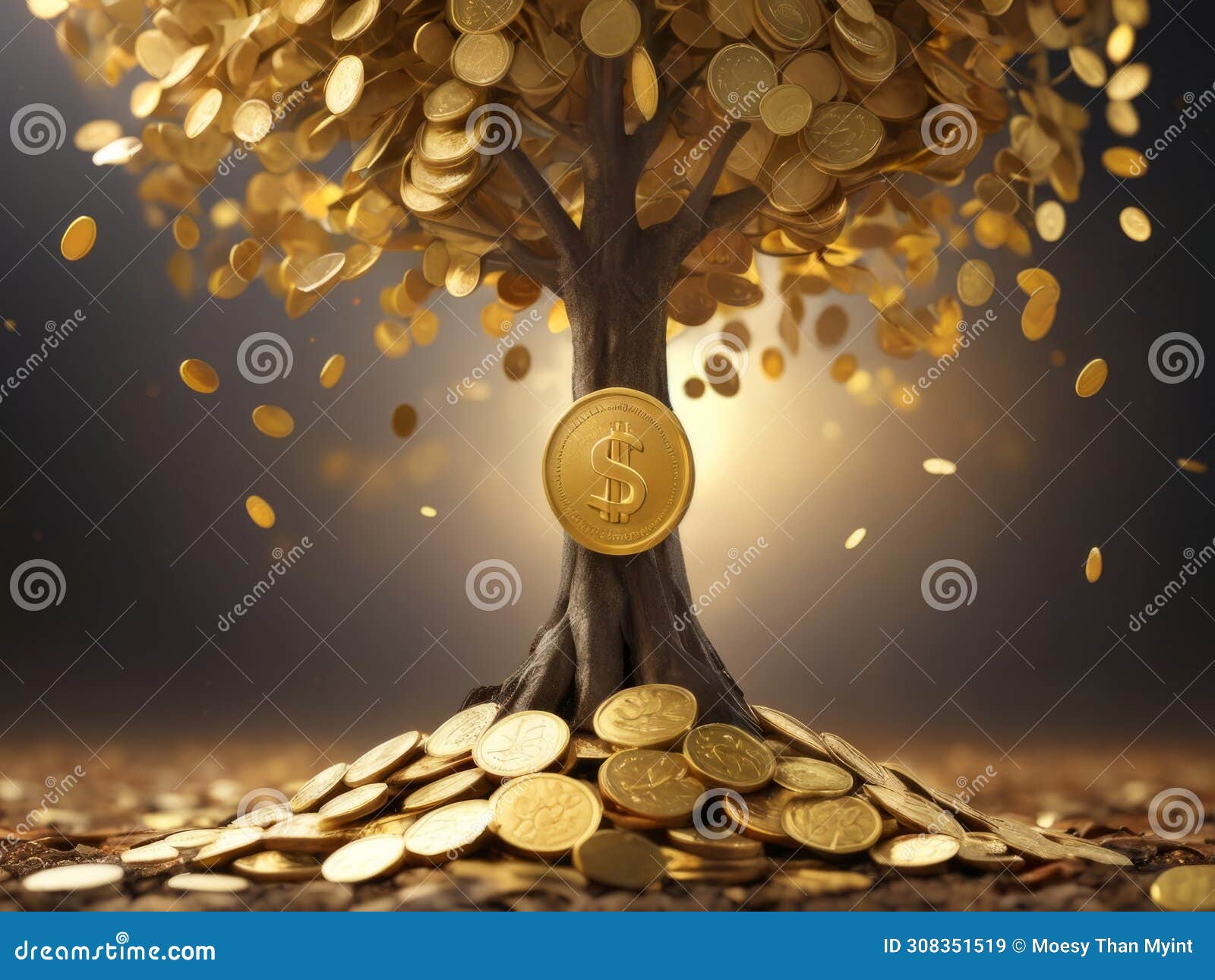 Gold Money Tree Wallpaper stock illustration. Illustration of landscape ...