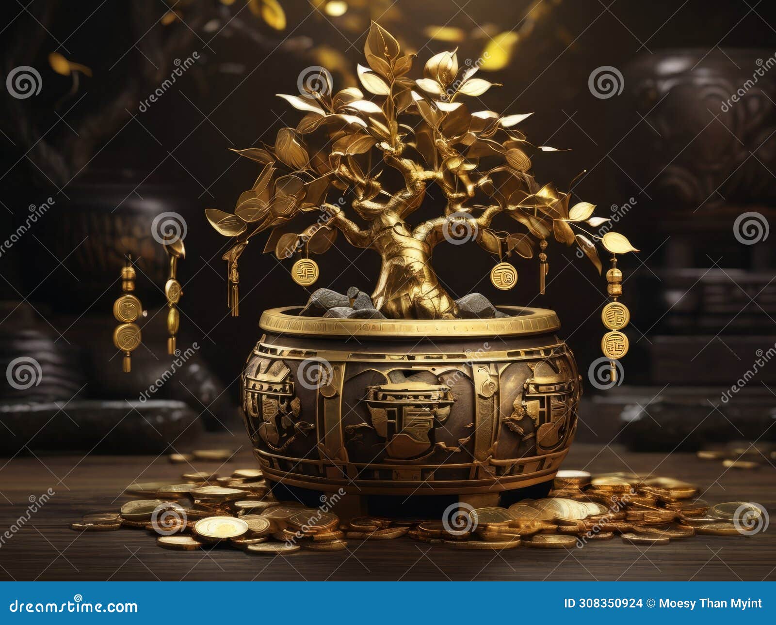 Gold Money Tree Lucky Wallpaper Stock Illustration - Illustration of ...