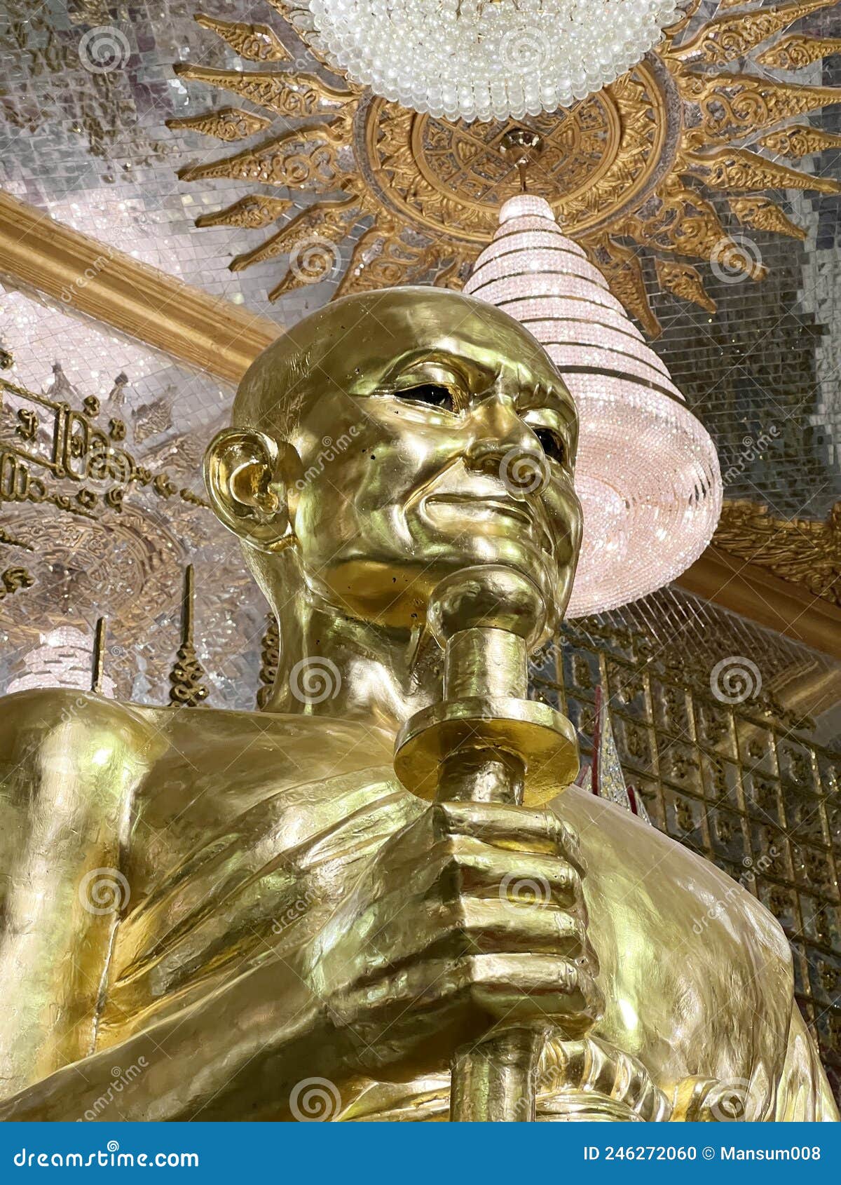 Gold Monk Statue in Public Temple Stock Photo - Image of religion ...