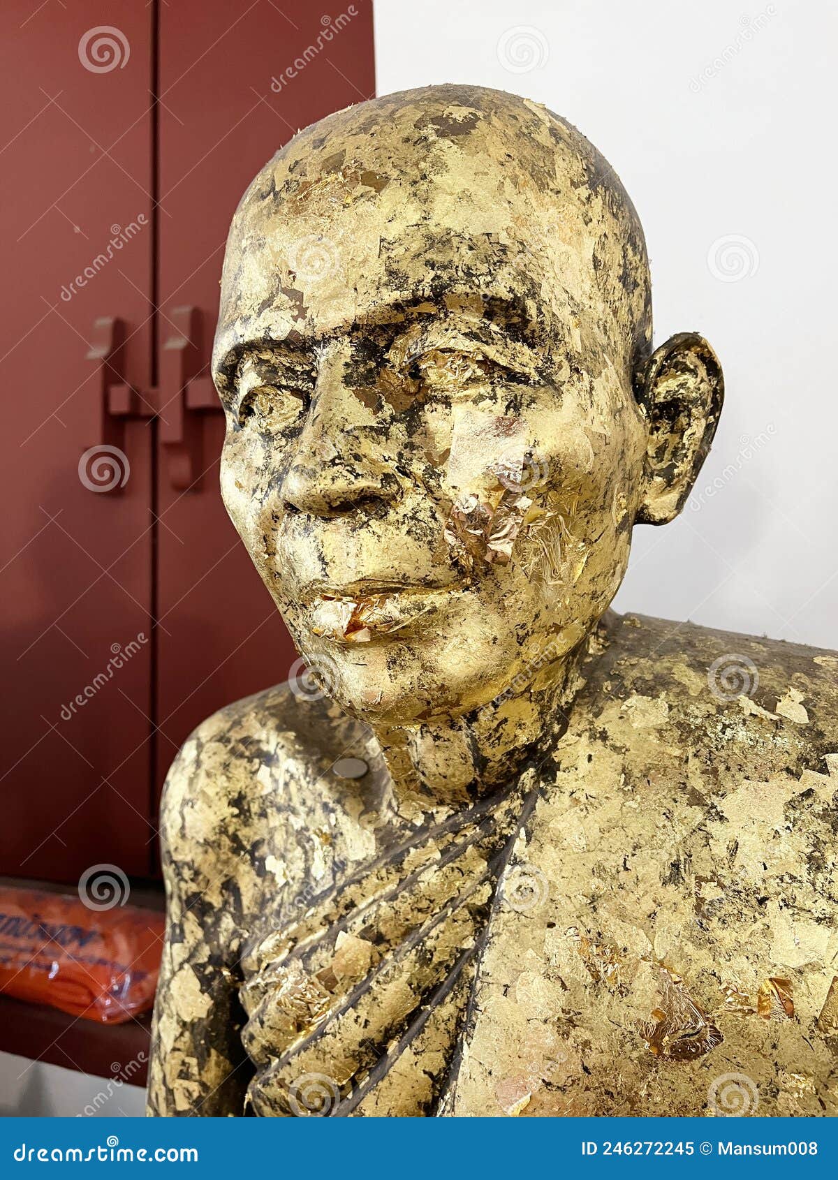 Gold Monk Statue in Public Temple Stock Image - Image of worship ...
