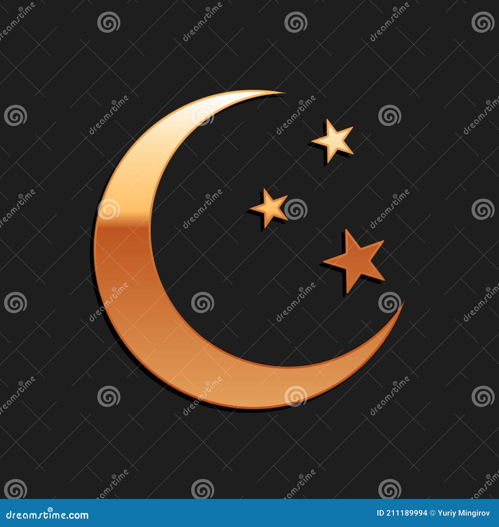 Gold Moon and Stars Icon Isolated on Black Background. Long Shadow ...