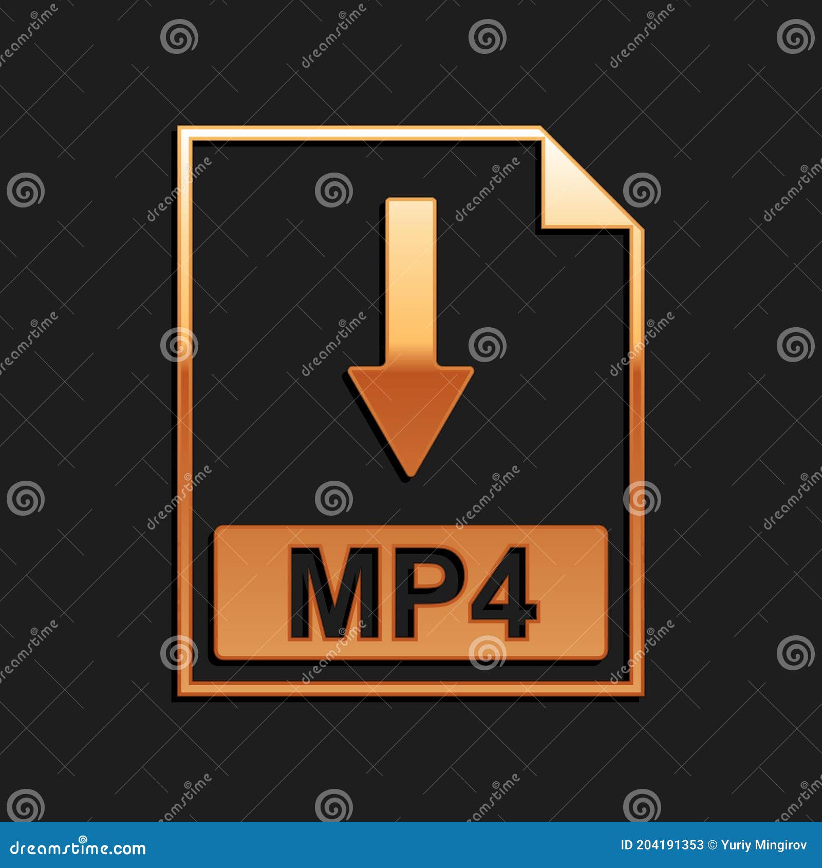 Gold MP4 File Document Icon. Download MP4 Button Icon Isolated on Black ...