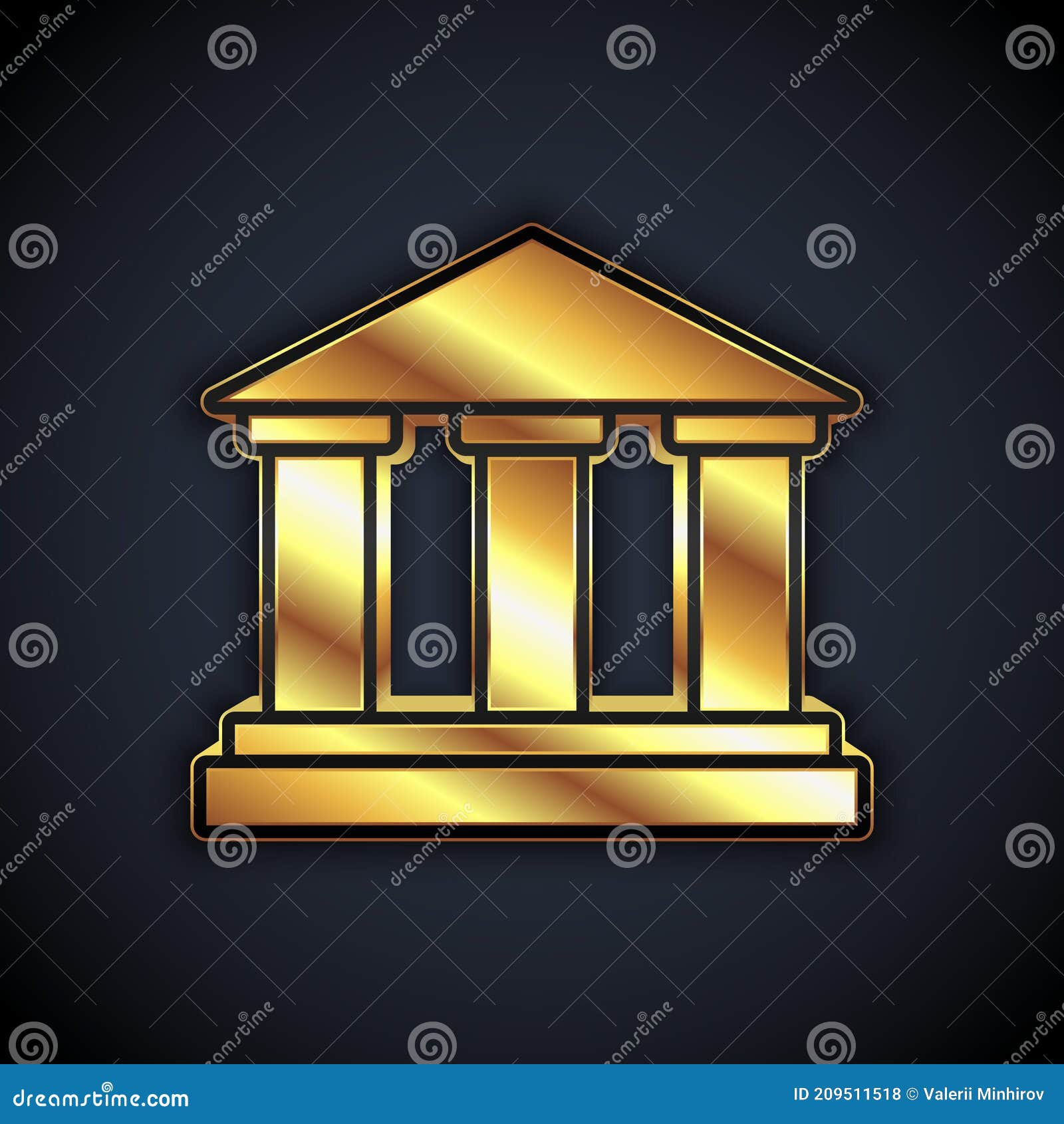 Gold Museum Building Icon Isolated on Black Background. Vector Stock ...
