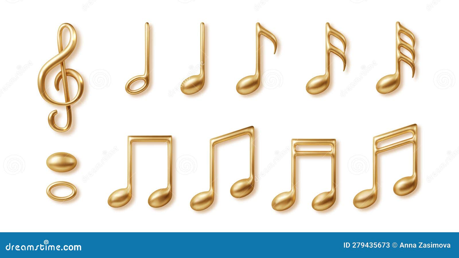Gold Music Notes Collection Isolated. Vector 3d Realistic Icon ...