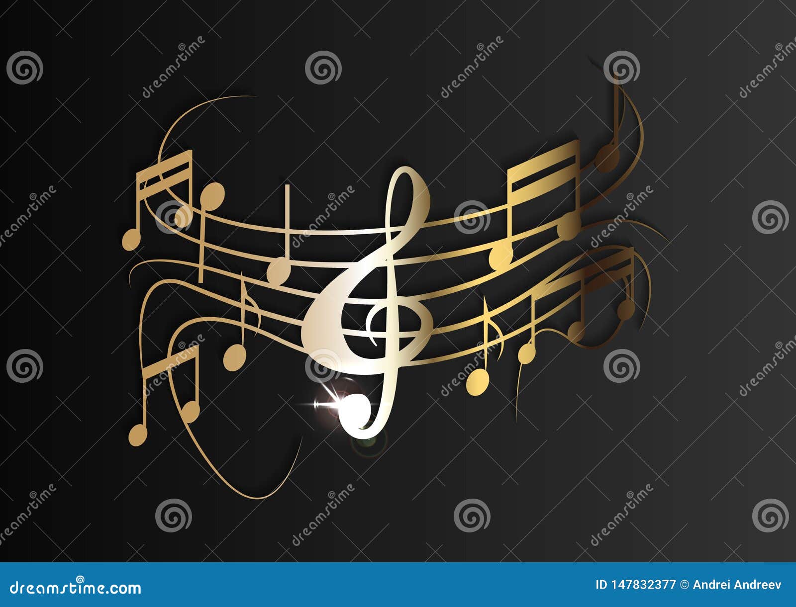 Gold Music Notes on a Solid Black Background Stock Vector ...