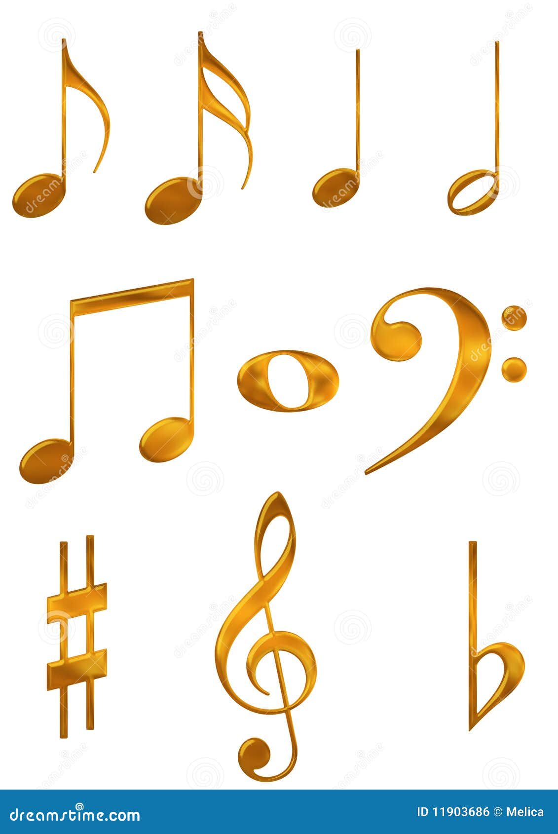 Gold music symbols stock illustration. Illustration of design - 11903686