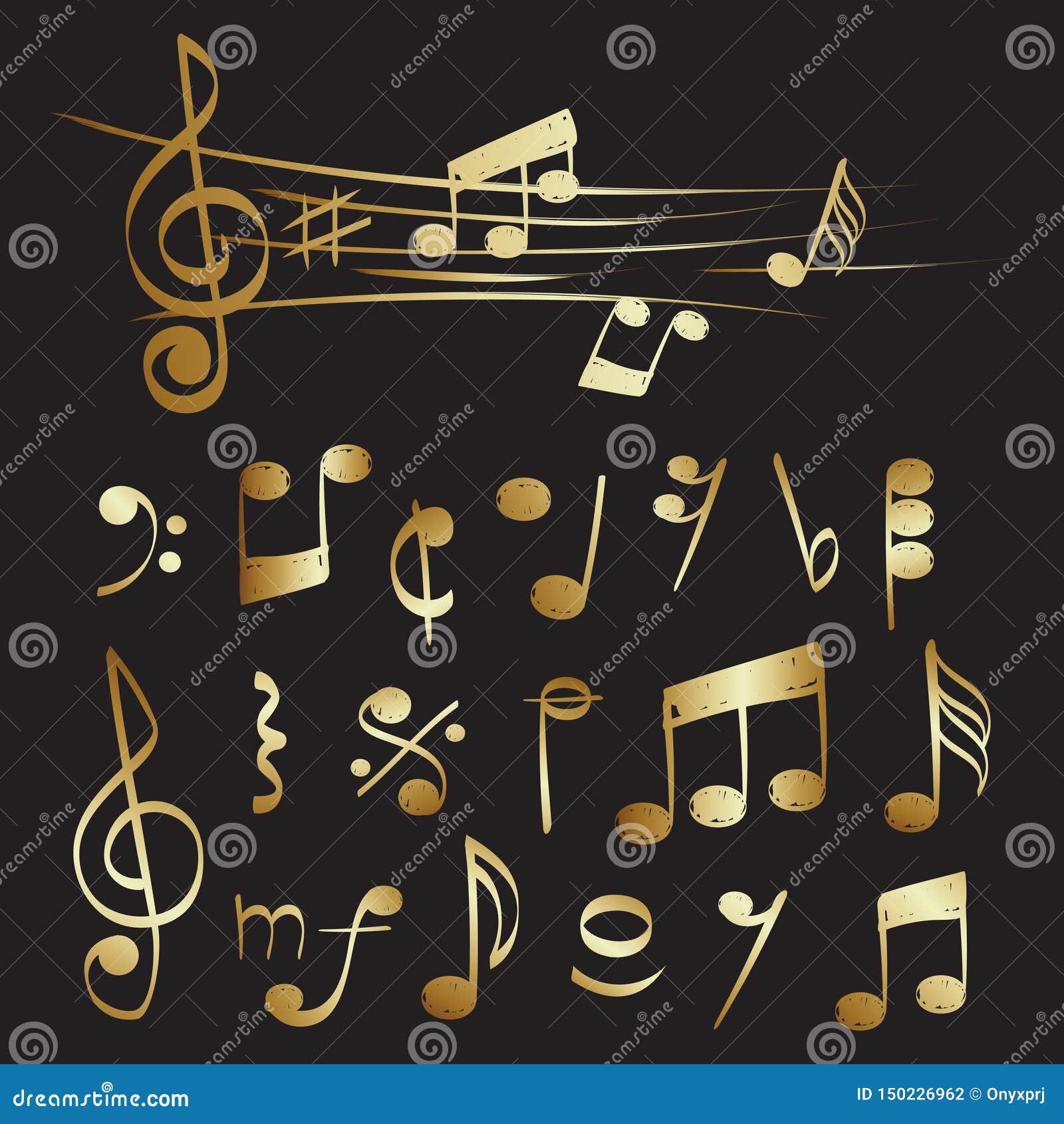 Gold Musical Note of Set Vector Collection Stock Vector - Illustration ...