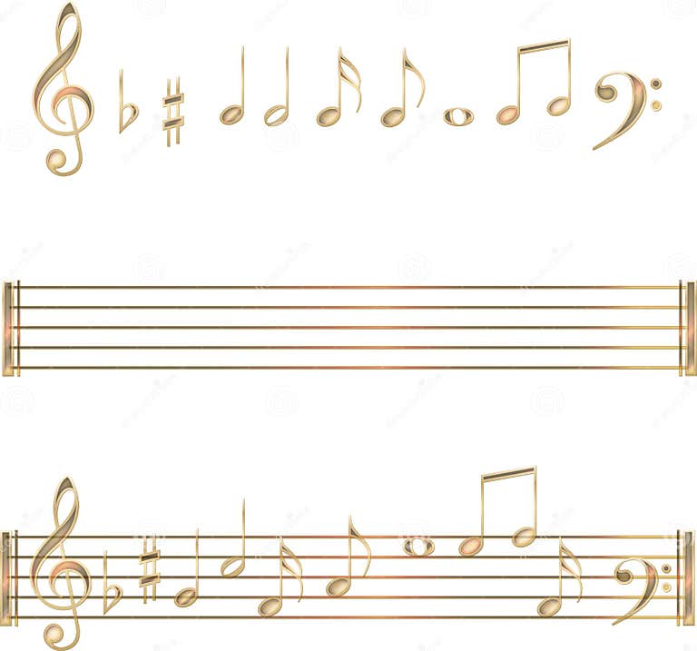 Gold Musical Notes Symbols Set Stock Vector - Illustration of composer ...