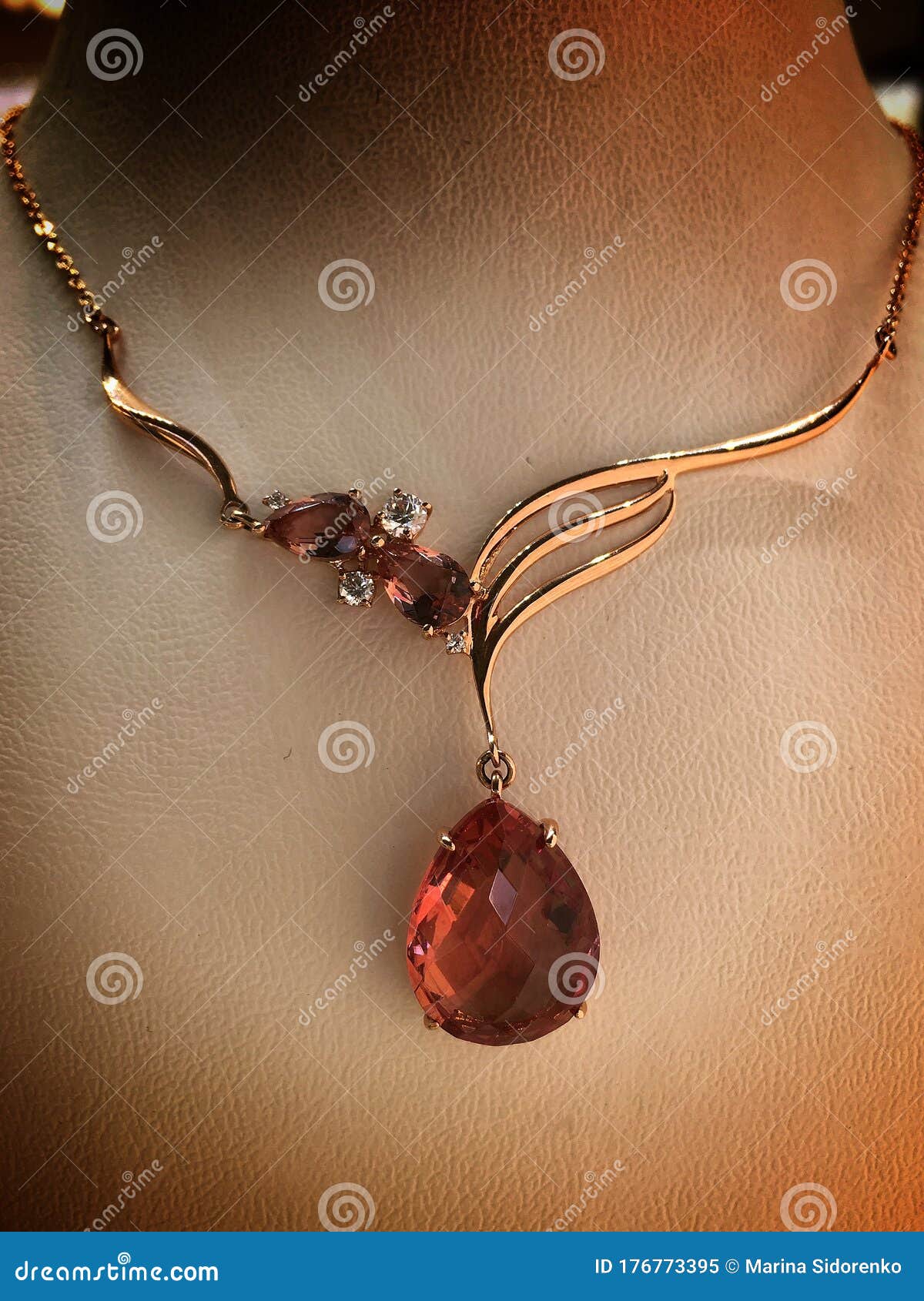 Gold Necklace with Sultanite on a Light Background Stock Image - Image ...