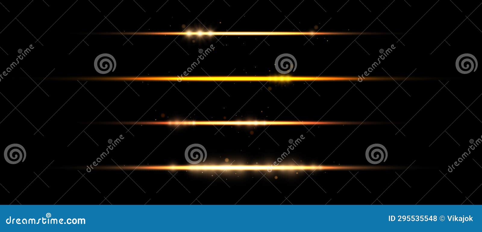 Gold Neon Divider Lines Set. Yellow Glowing Horizontal Stripes ...