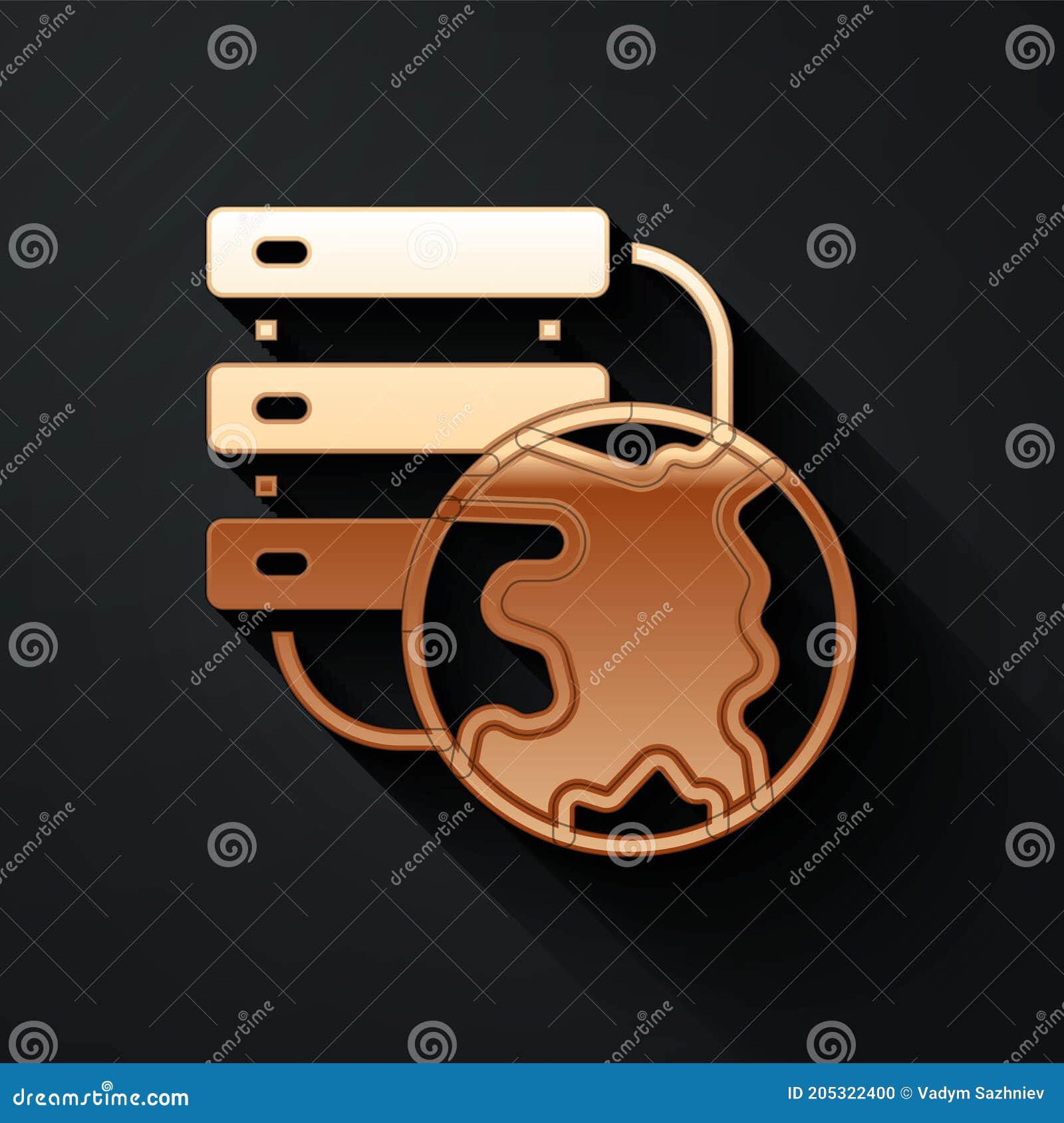 Gold Network Cloud Connection Icon Isolated on Black Background. Social ...