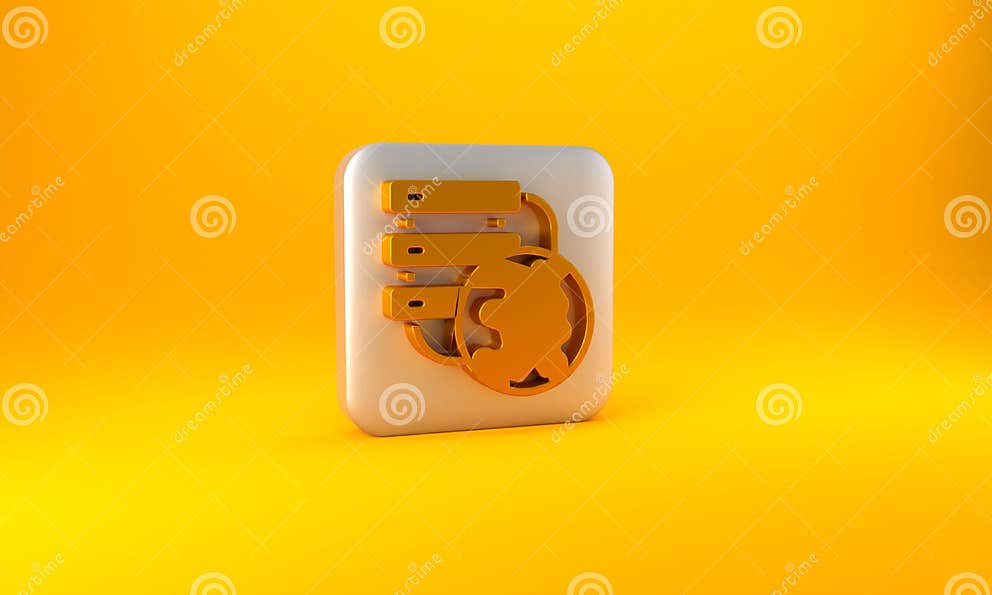 Gold Network Cloud Connection Icon Isolated on Yellow Background ...