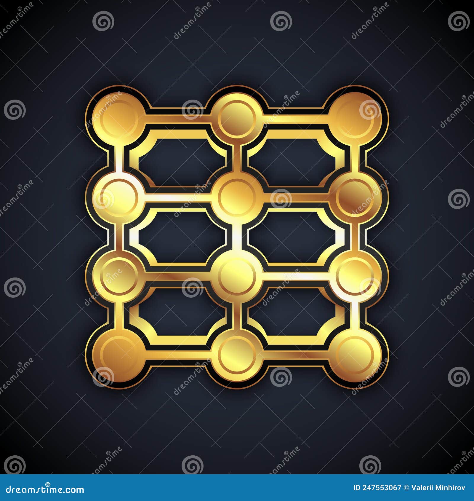 Gold Neural Network Icon Isolated on Black Background. Artificial ...