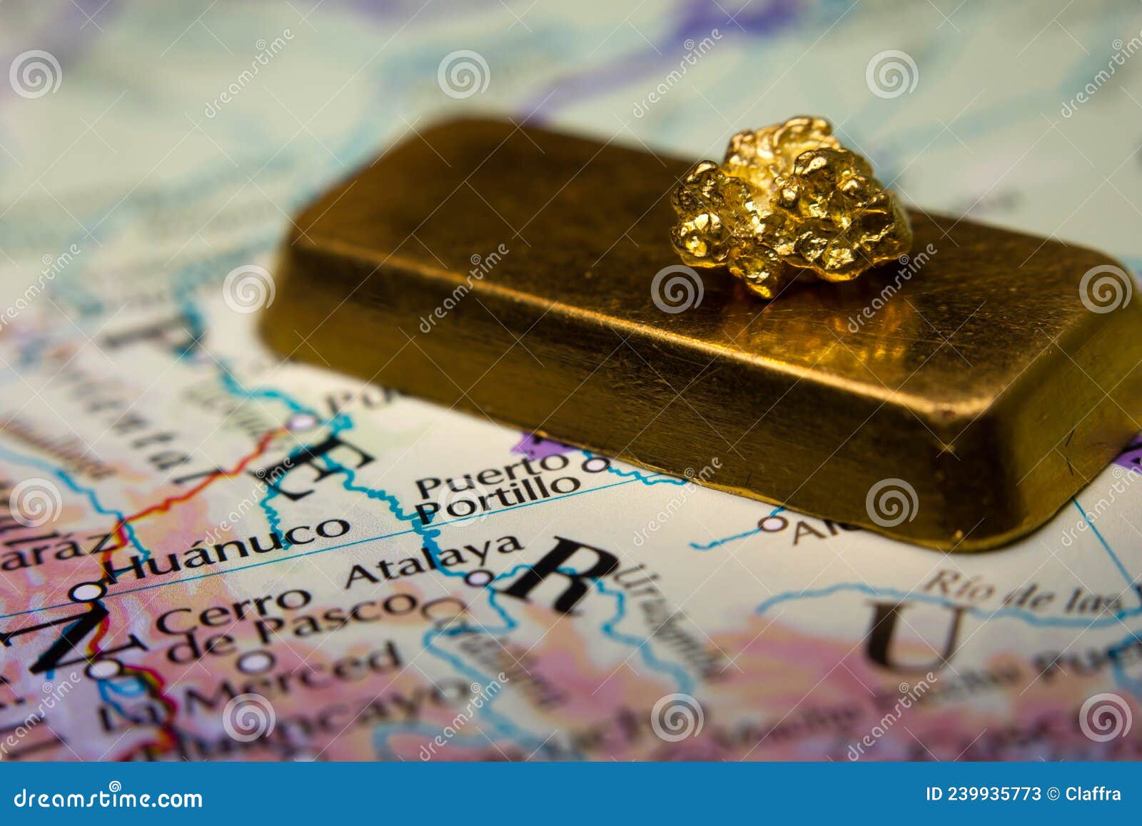 Gold-nugget and Ingot and a Map of Peru Stock Image - Image of africa ...
