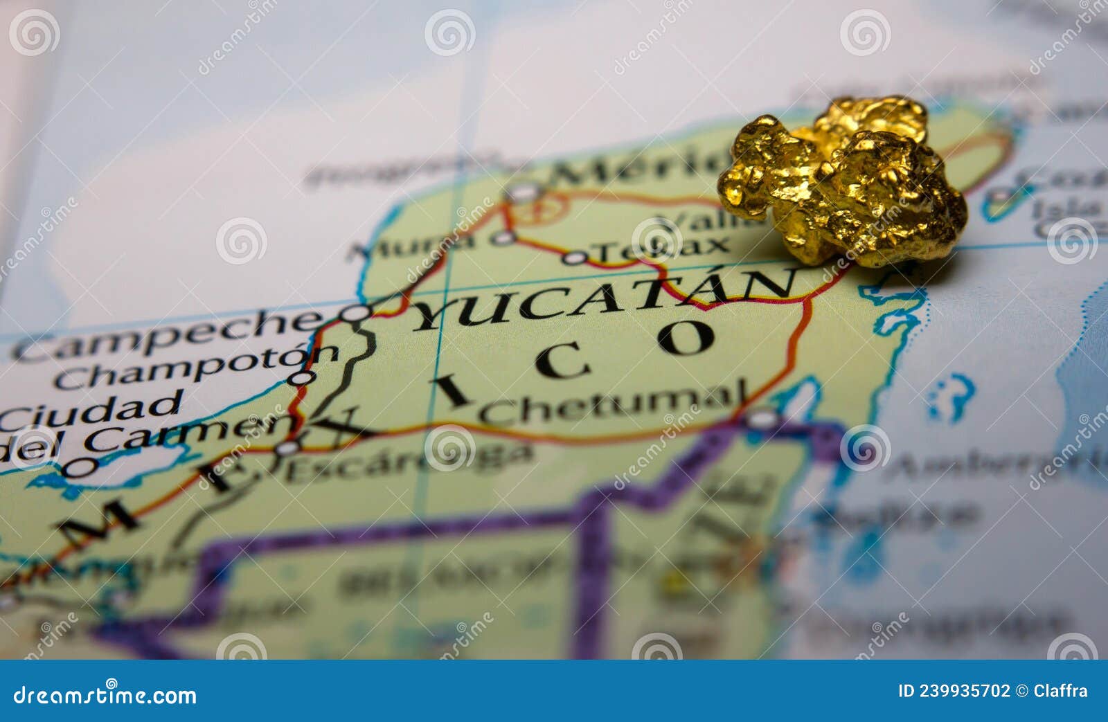 Gold-nugget and a Map of Mexico Stock Photo - Image of bauxite, wealthy ...