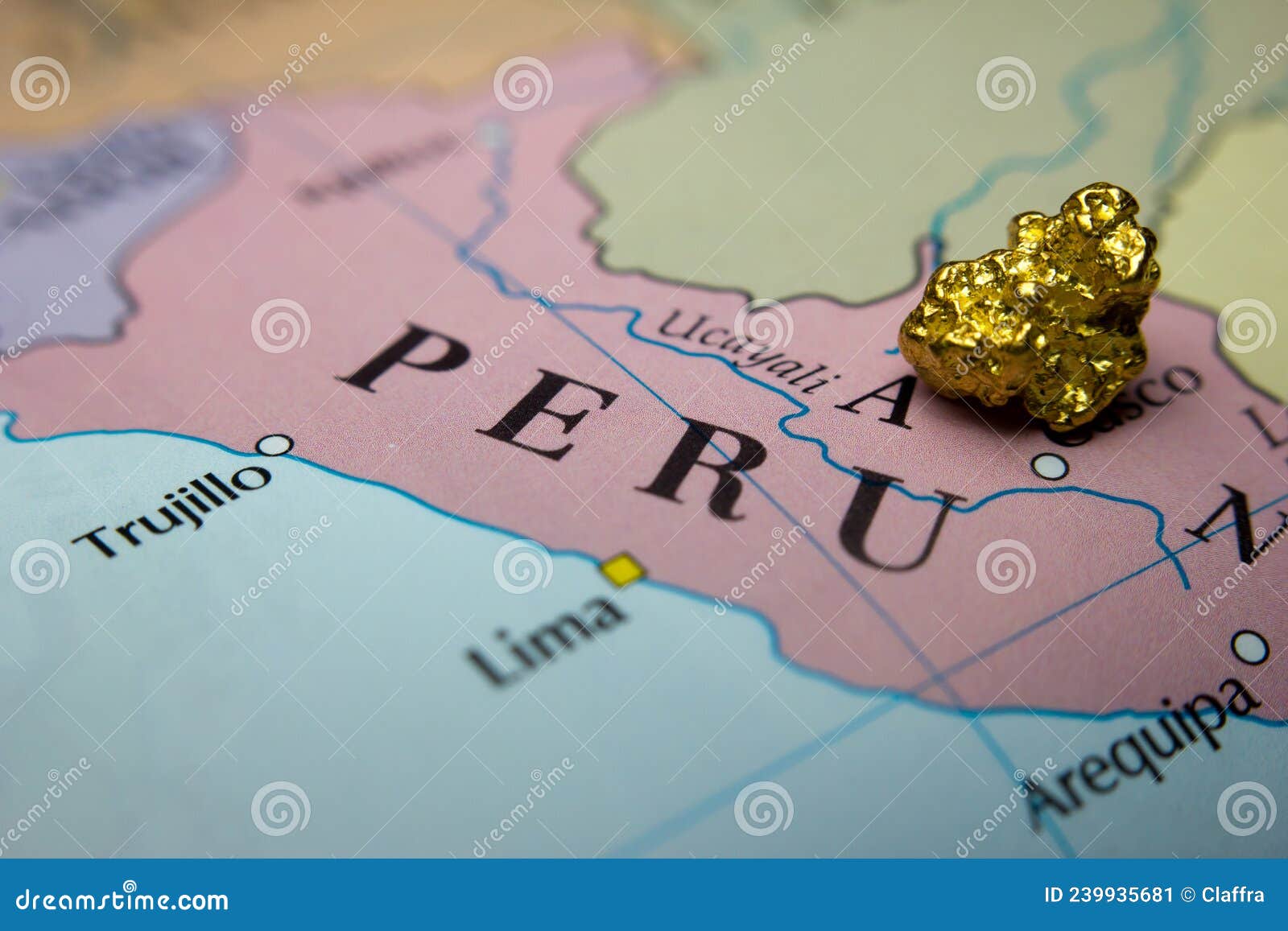 Gold-nugget and a Map of Peru Stock Image - Image of recession, crisis ...