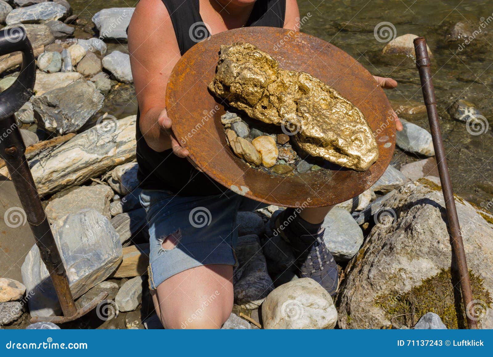 Gold Nugget Mining from the River Stock Image - Image of aged ...