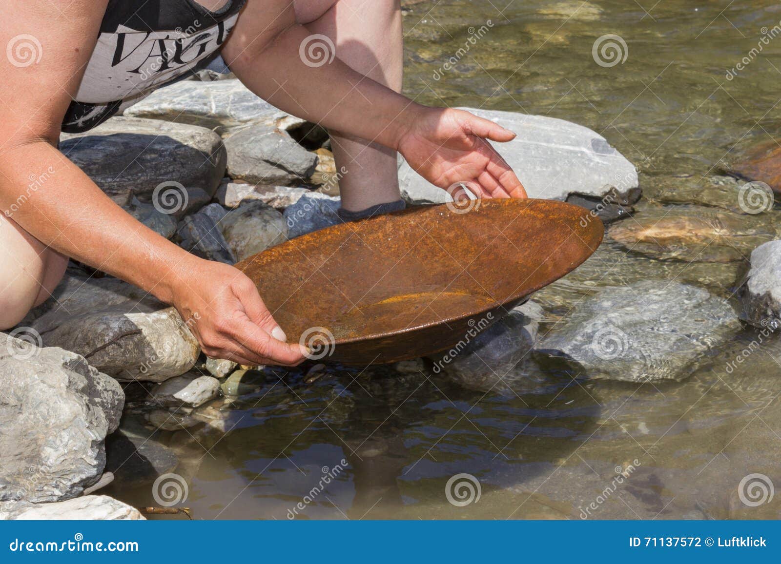 Gold Nugget Mining from the River Stock Photo - Image of goldpan ...