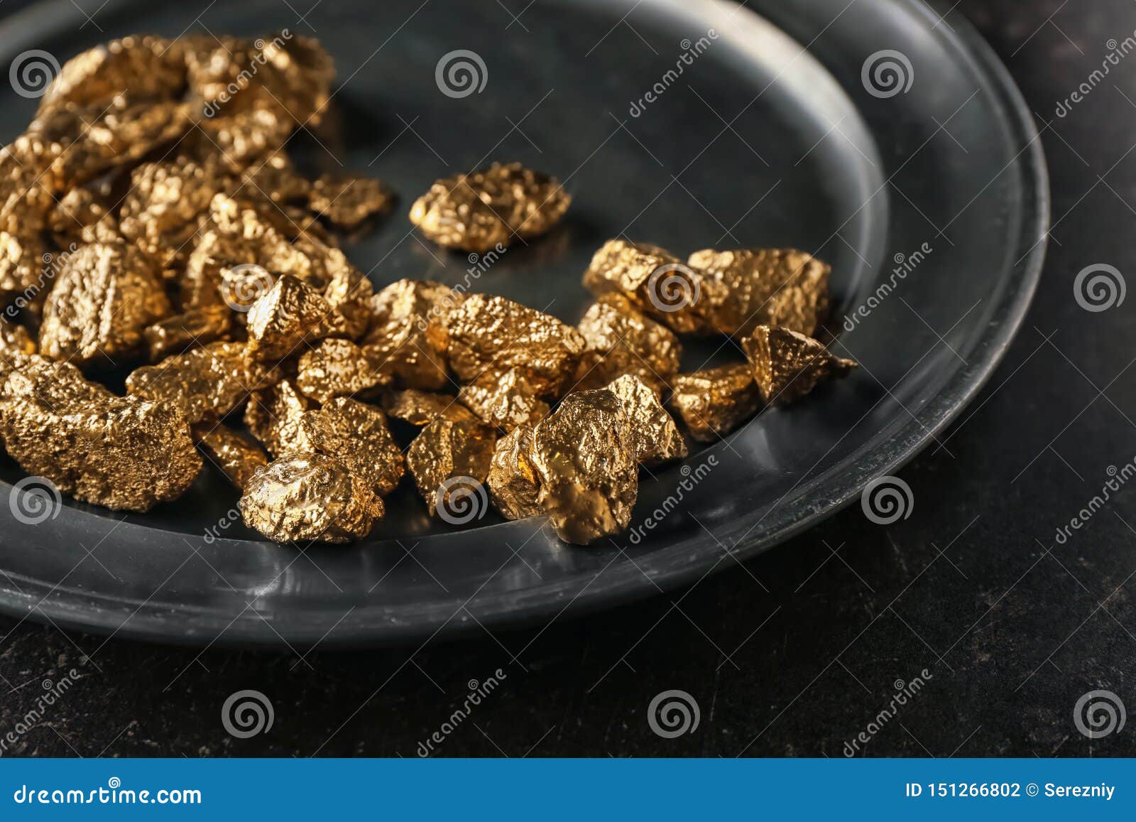 Gold Nuggets on Metal Plate, Closeup Stock Photo - Image of capital ...