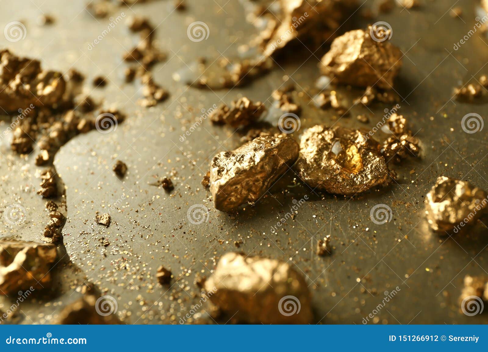 Gold Nuggets on Metal Surface, Closeup Stock Photo - Image of industry ...