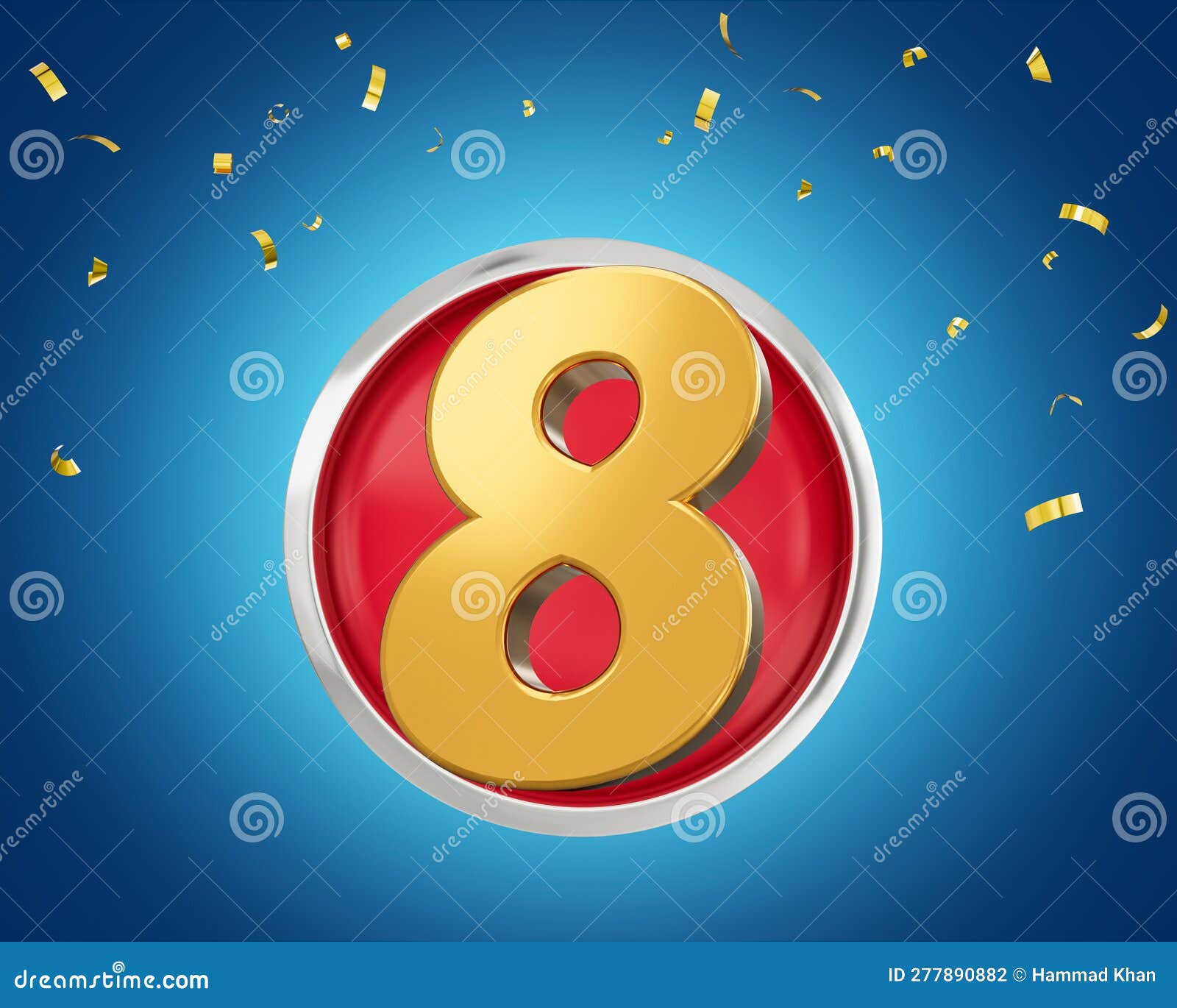 Gold Number 8 Gold Number Eight, Rounded Red Icon with Particles on ...