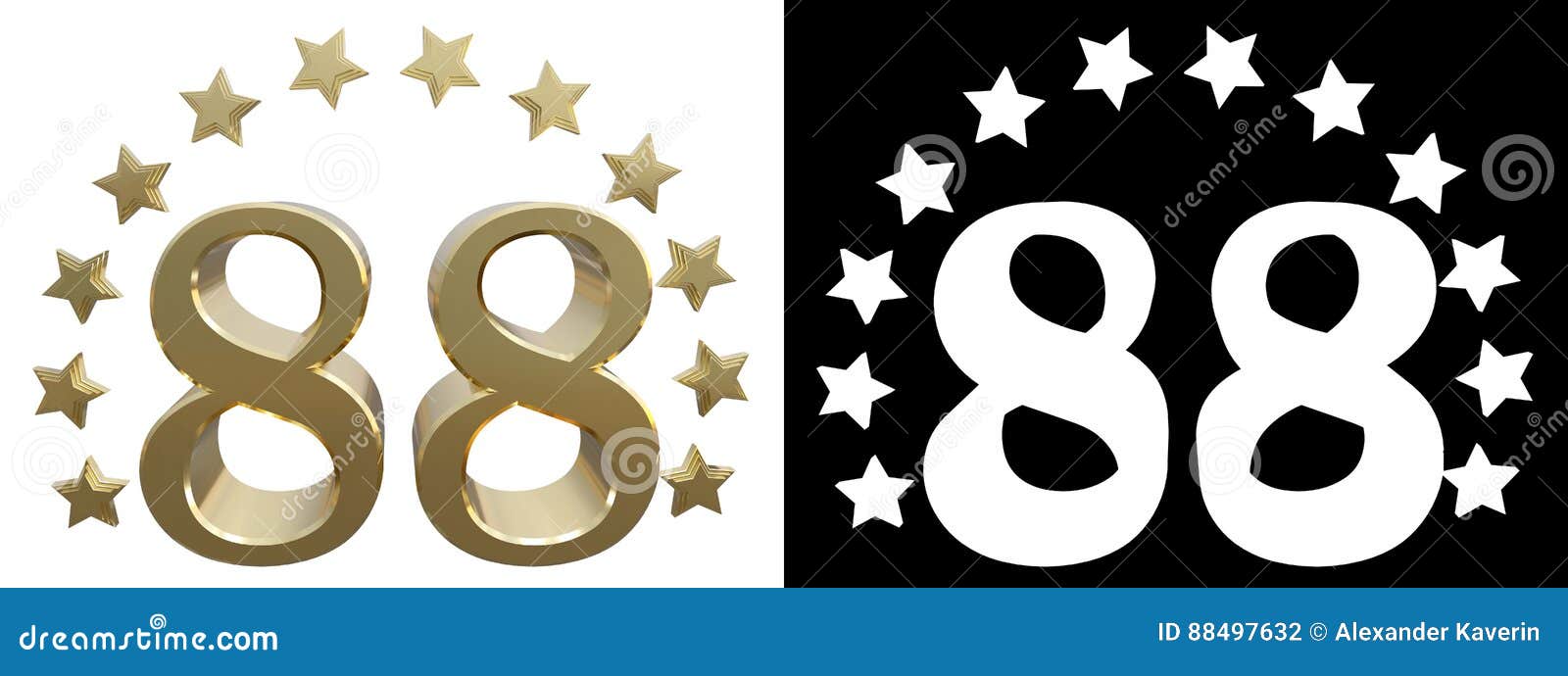 Gold Number Eighty Eight, Decorated with a Circle of Stars. 3D ...