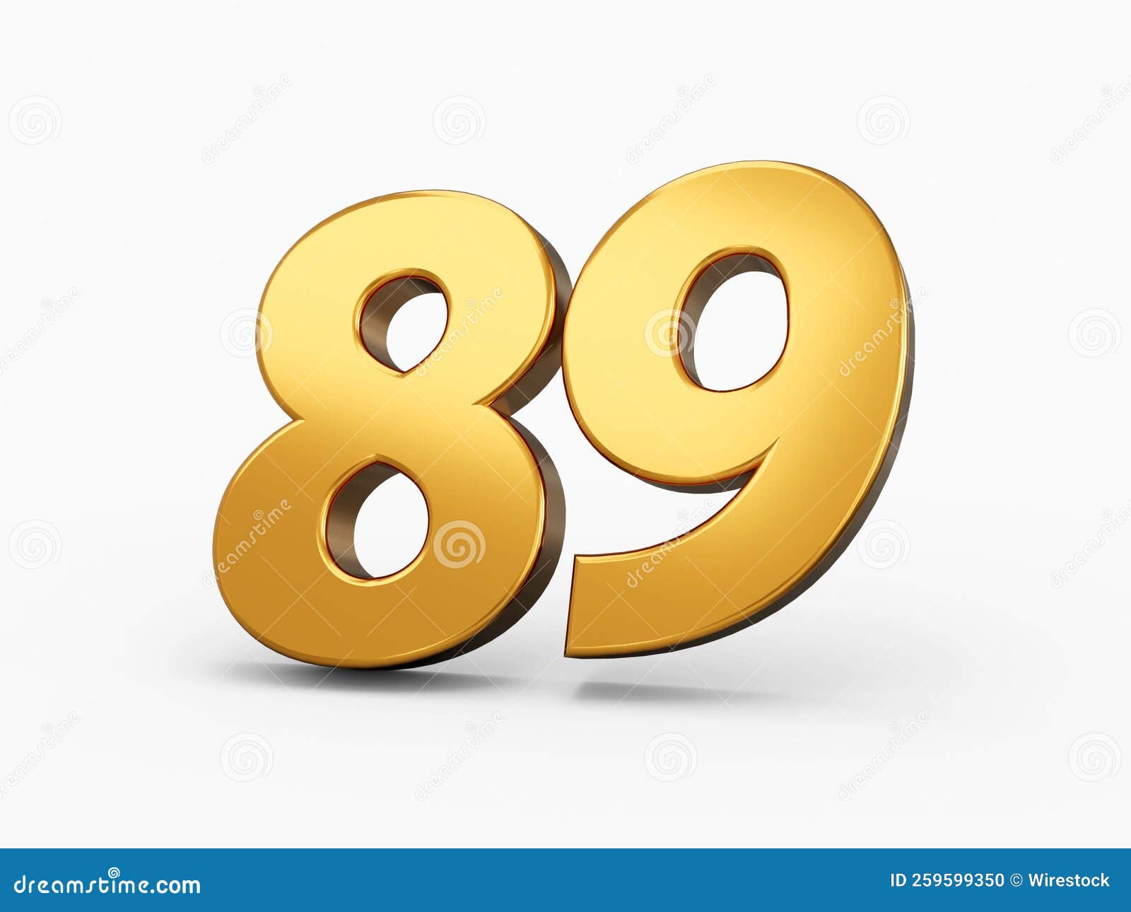 Gold Number 89 Eighty Nine Isolated White Background. Shiny 3d Number ...