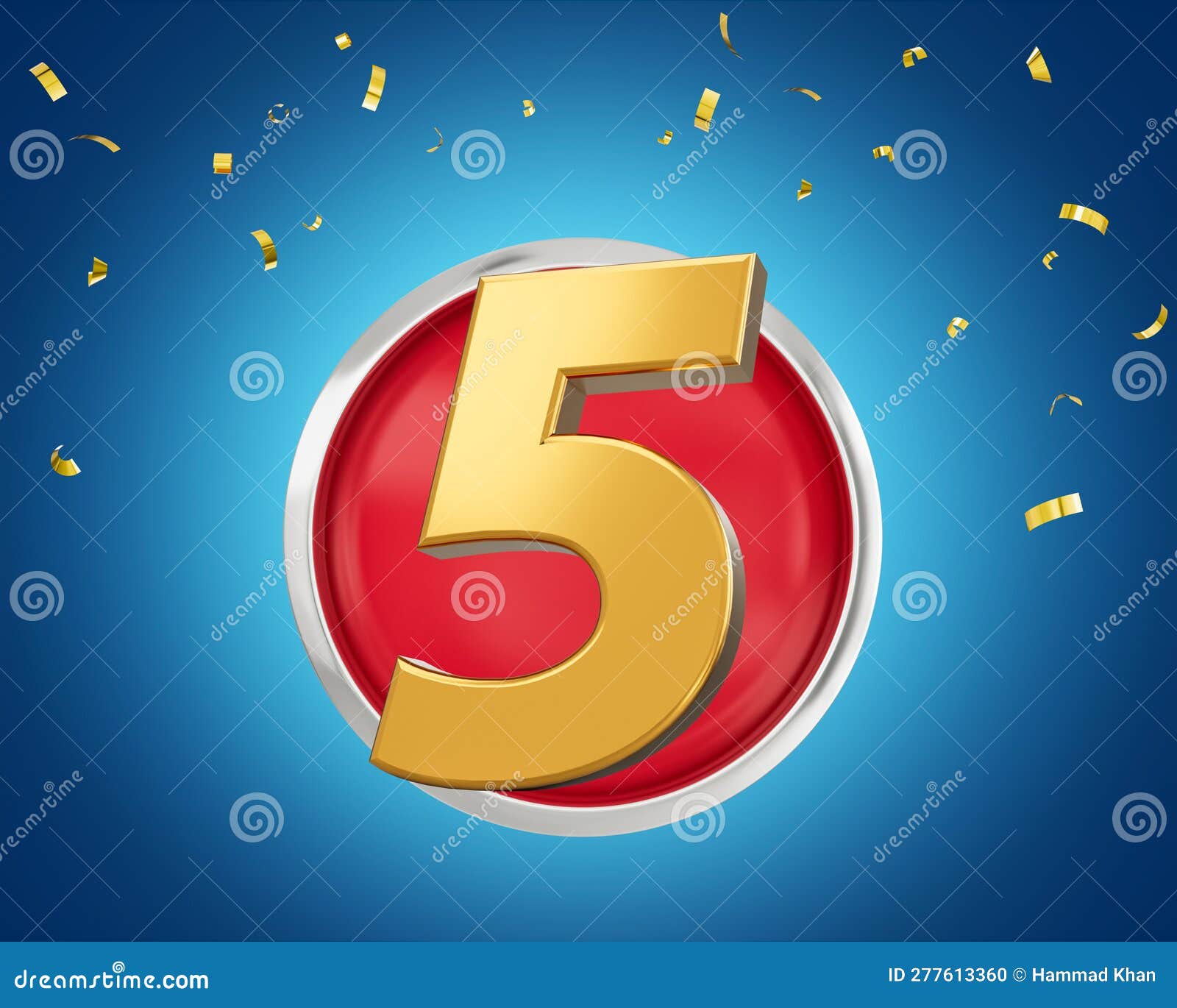 Gold Number 5 Gold Number Five on Rounded Red Icon with Particles on ...