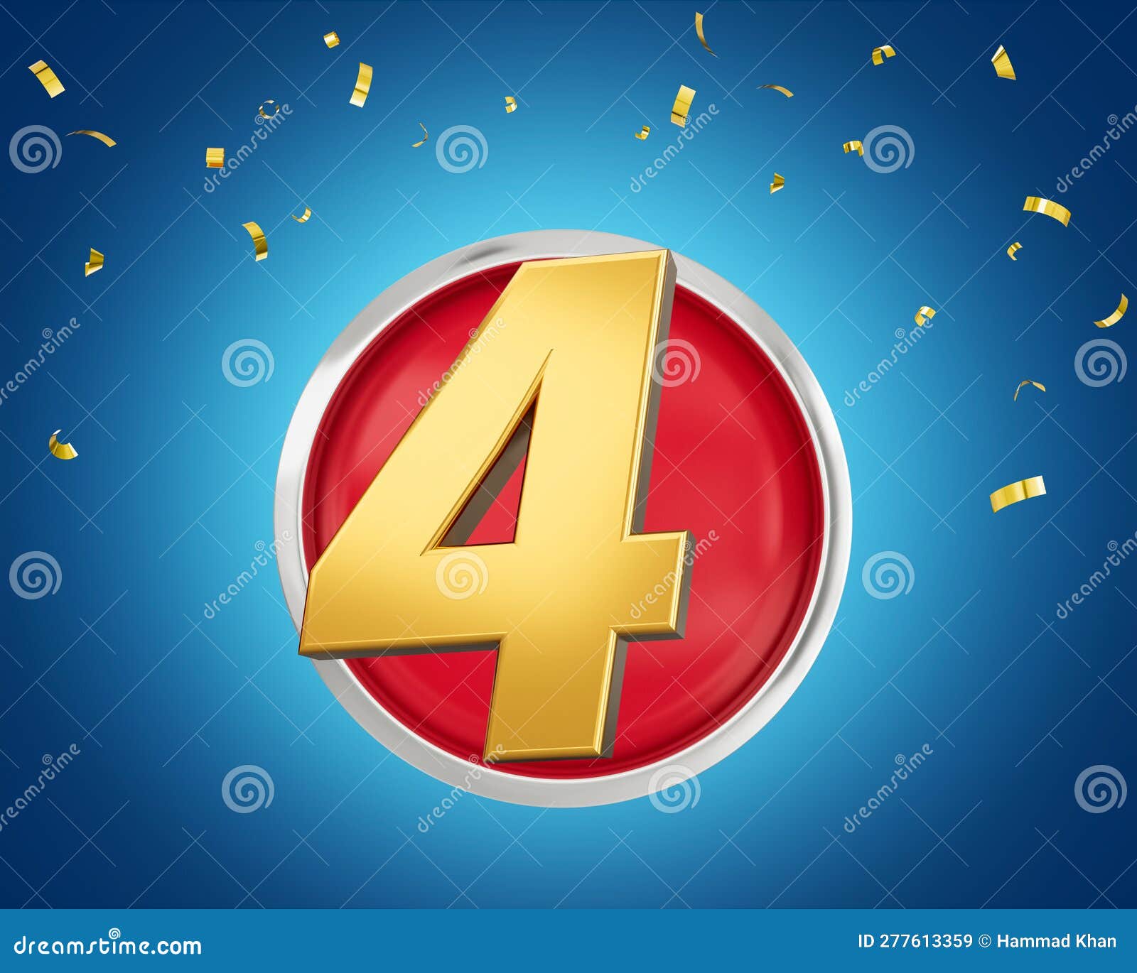 Gold Number 4 Gold Number Four On Rounded Red Icon With Particles On ...
