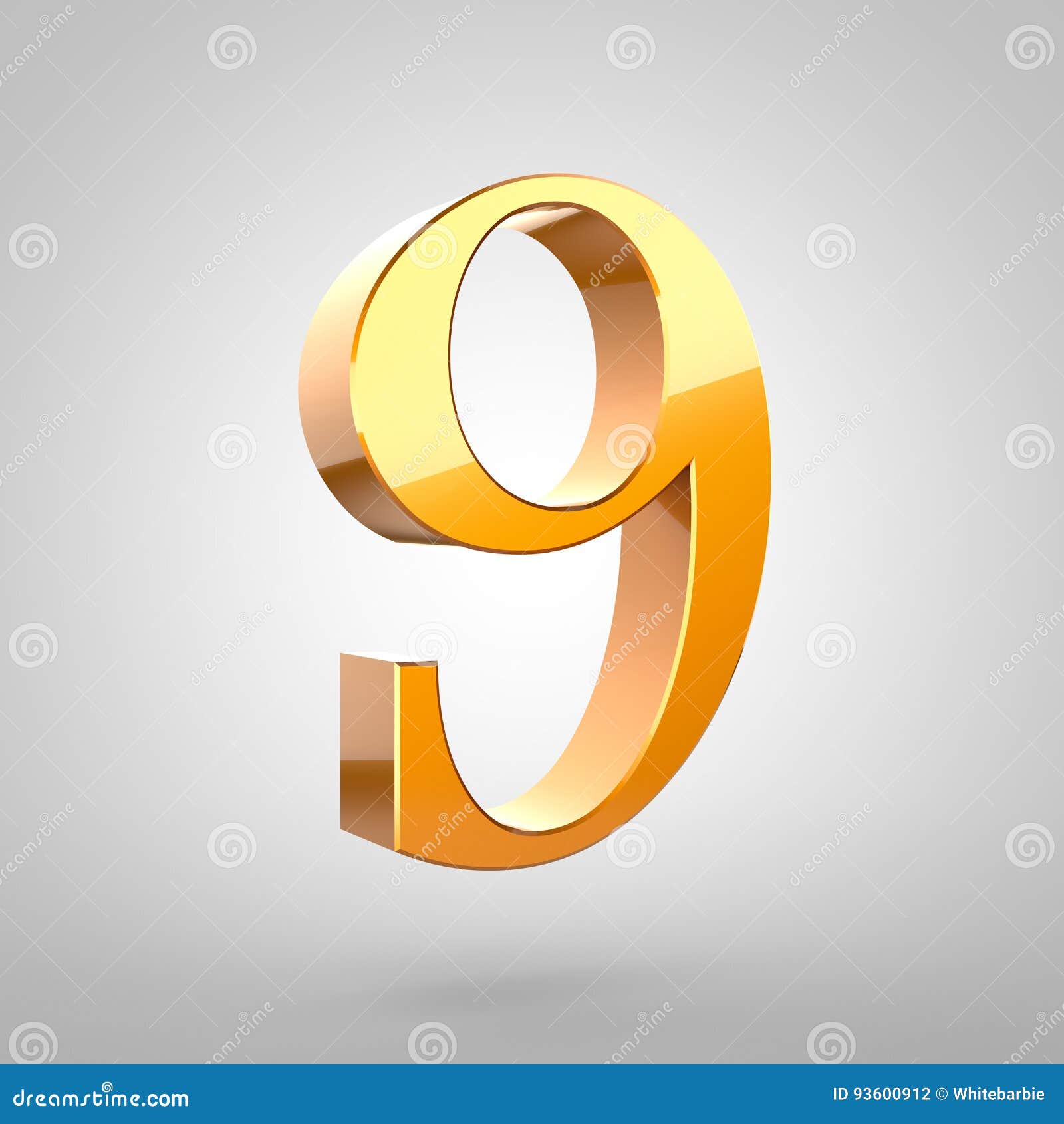 Gold Number 9 Isolated on White Background Stock Illustration ...