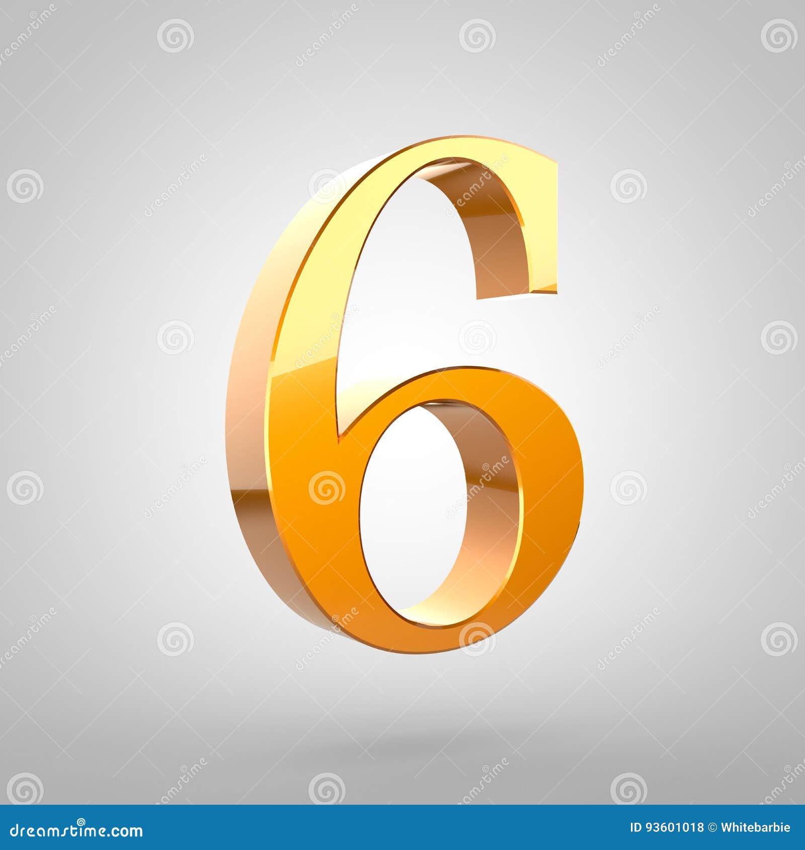 Gold Number 6 Isolated on White Background Stock Illustration ...