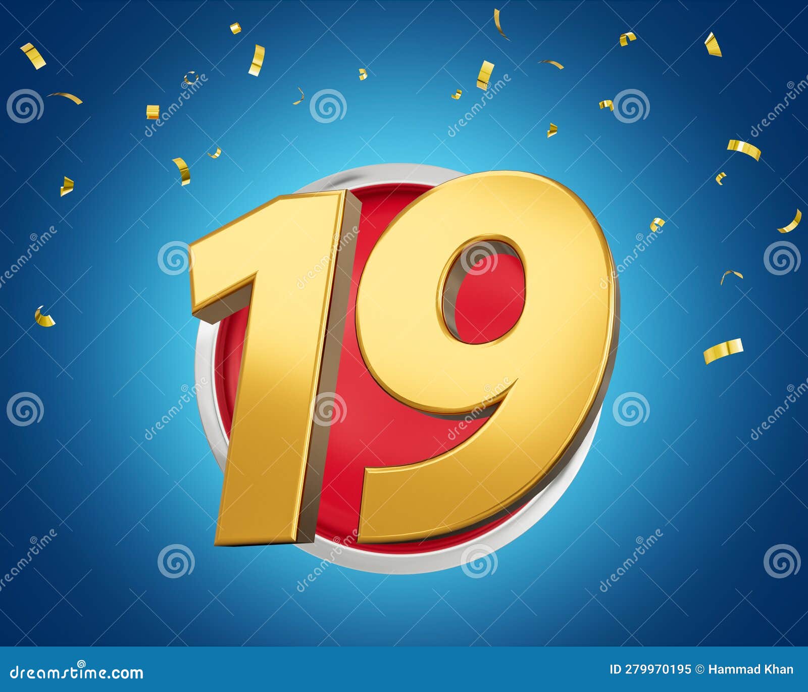 Gold Number 19 Gold Number Nineteen on Rounded Red Icon with Particles ...