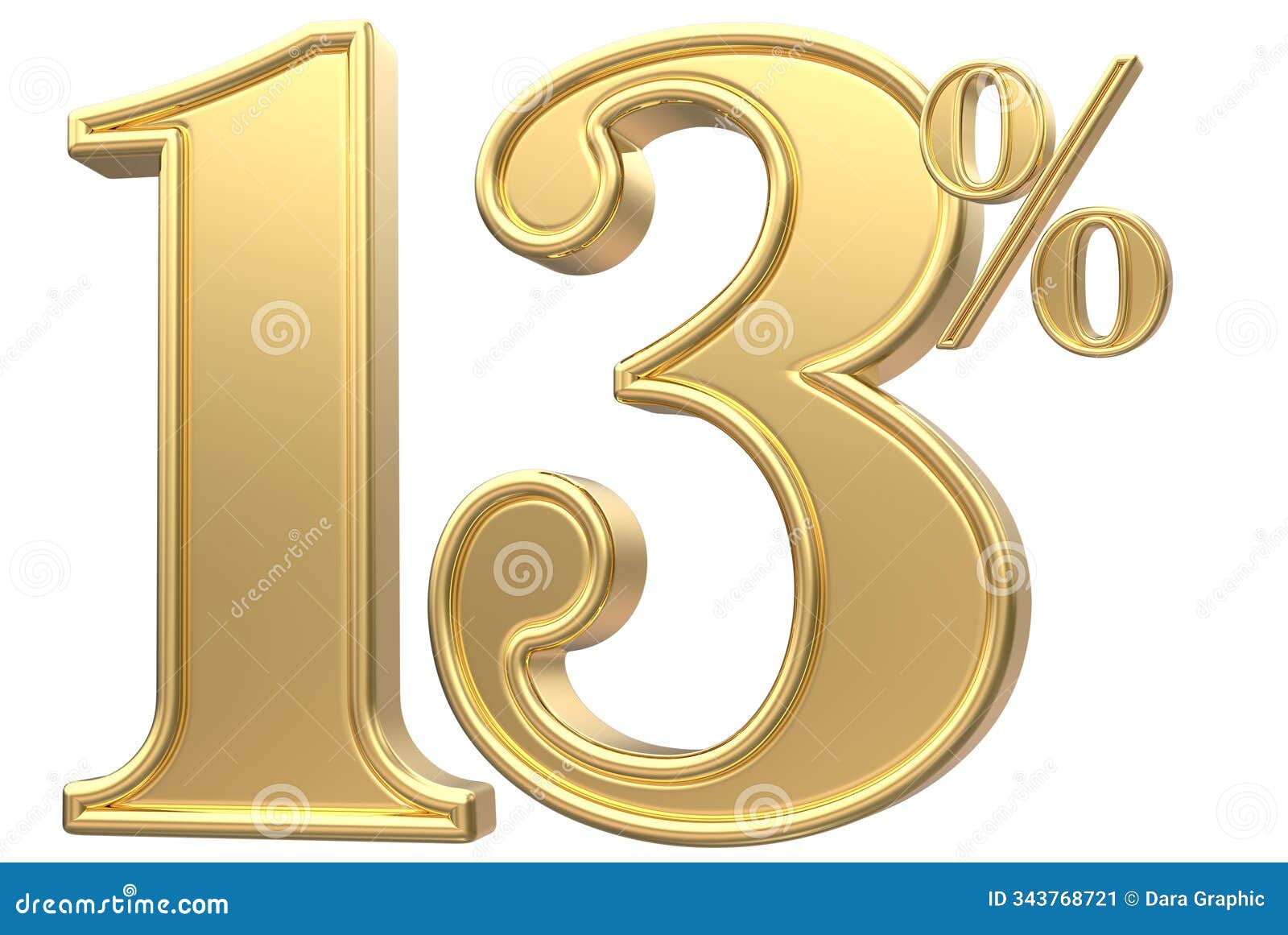Gold Number 13 Percent 3D Render with White Background Stock ...
