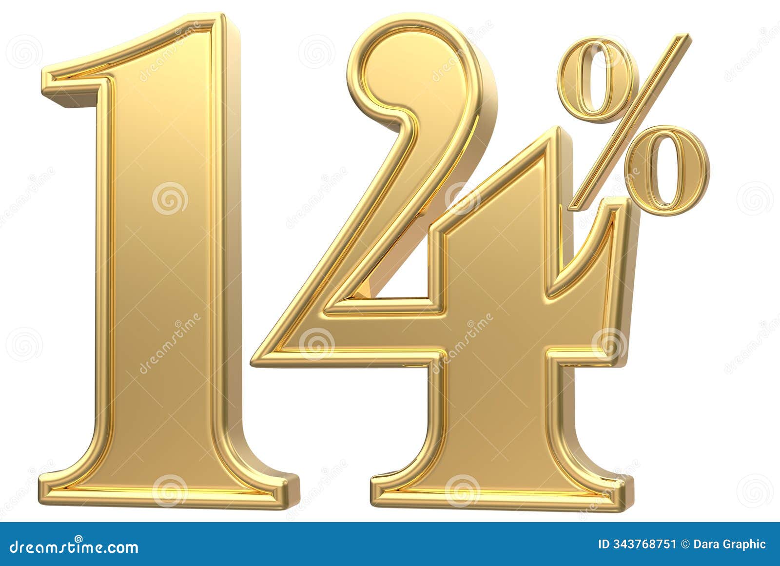 Gold Number 14 Percent 3D Render with White Background Stock ...