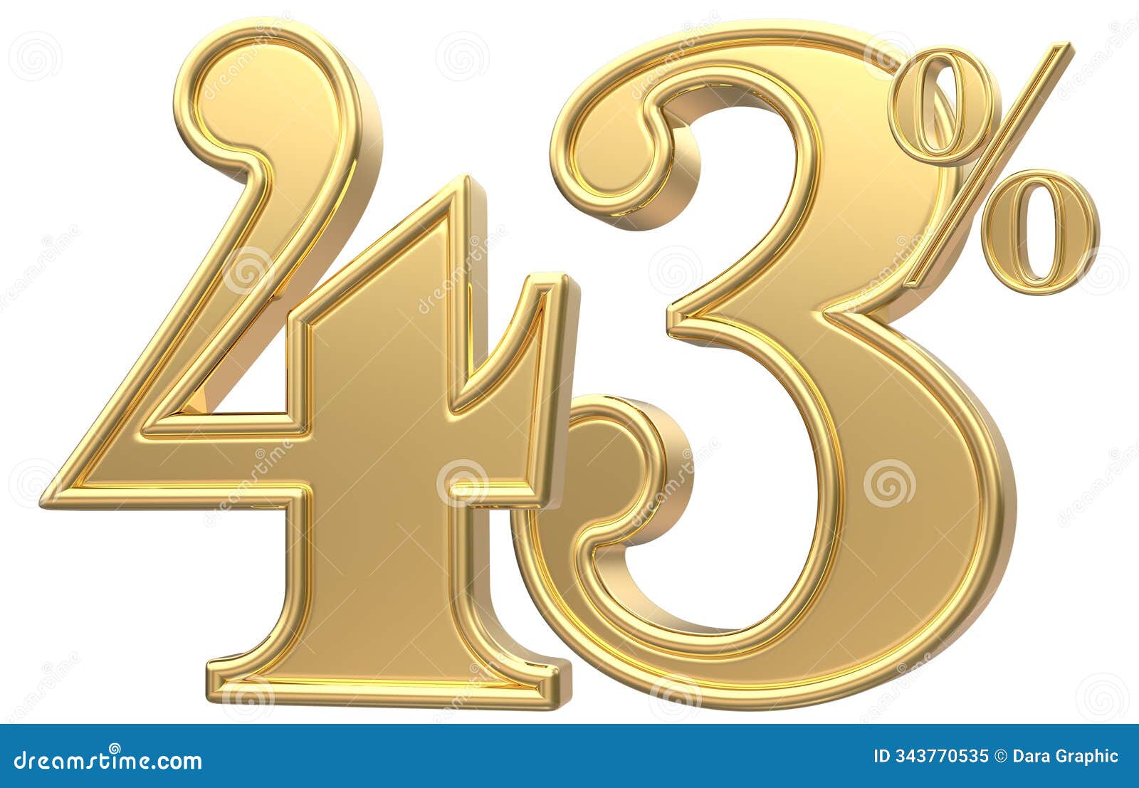 Gold Number 43 Percent 3D Render with White Background Stock ...