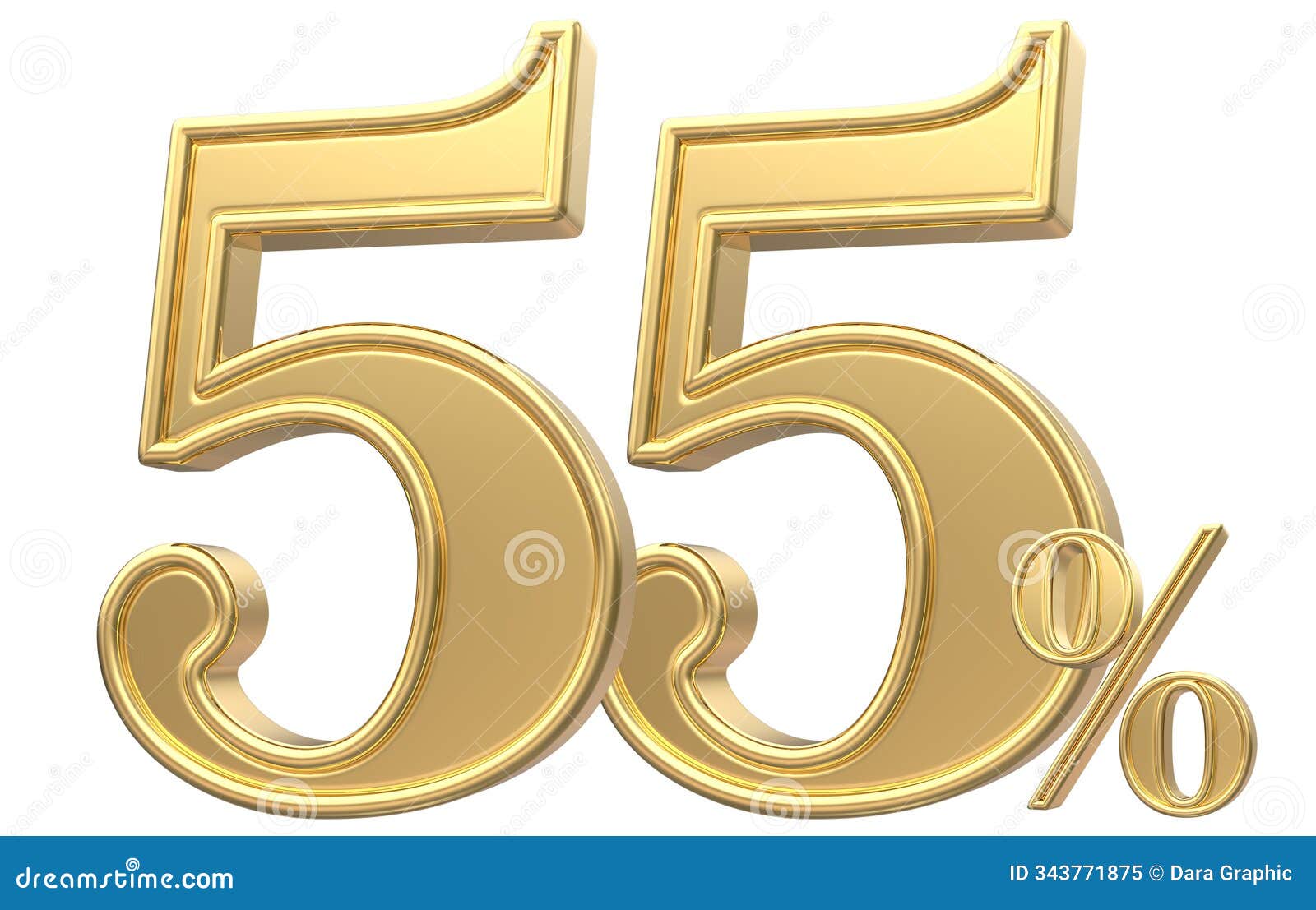 Gold Number 55 Percent 3D Render with White Background Stock ...