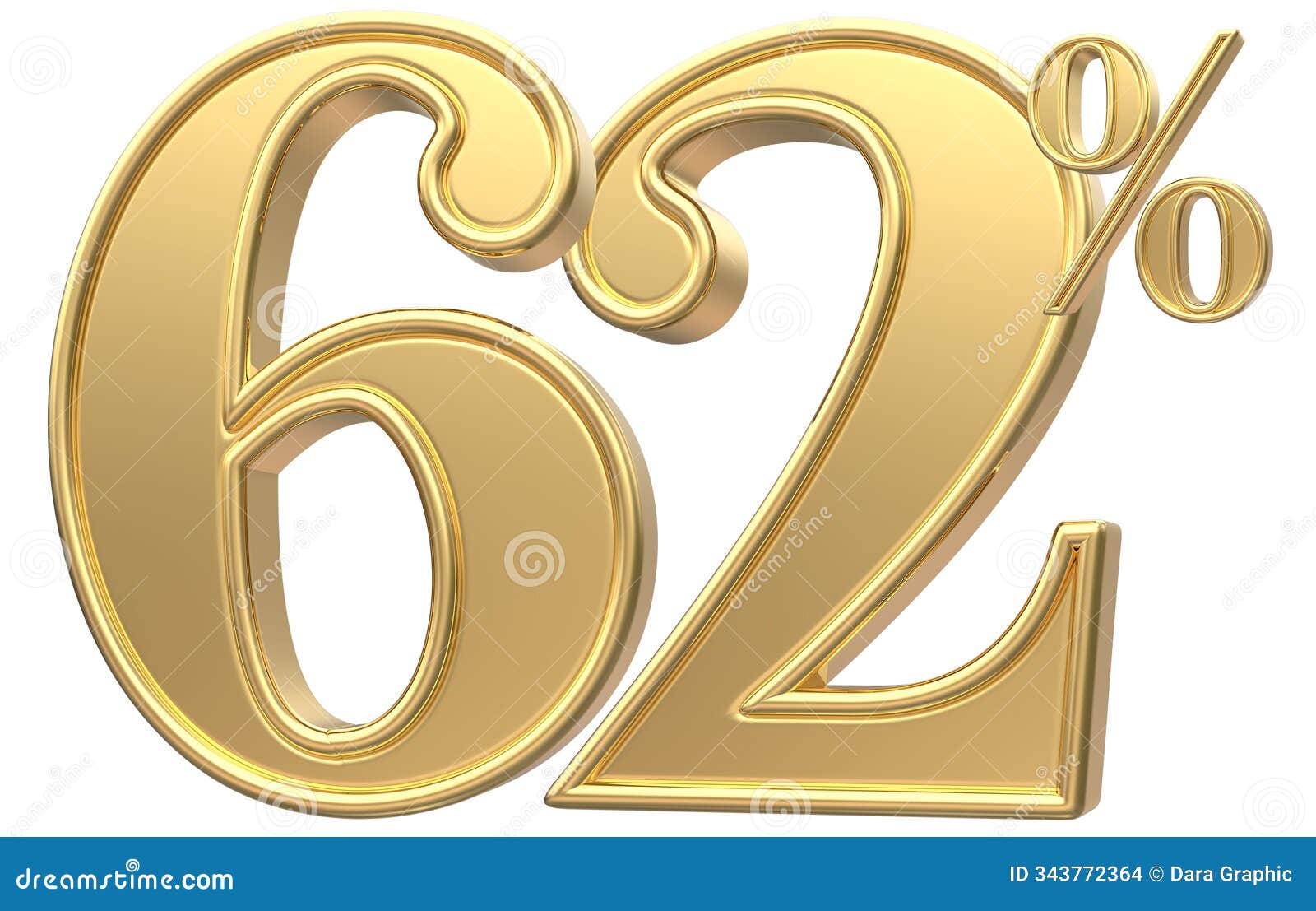 Gold Number 62 Percent 3D Render with White Background Stock ...