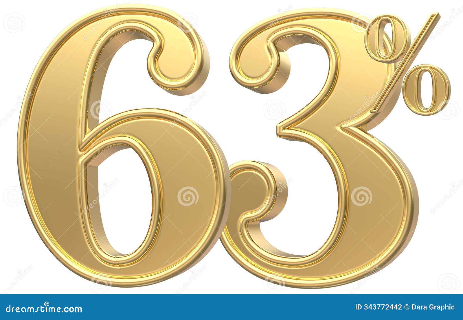 Gold Number 63 Percent 3D Render with White Background Stock ...