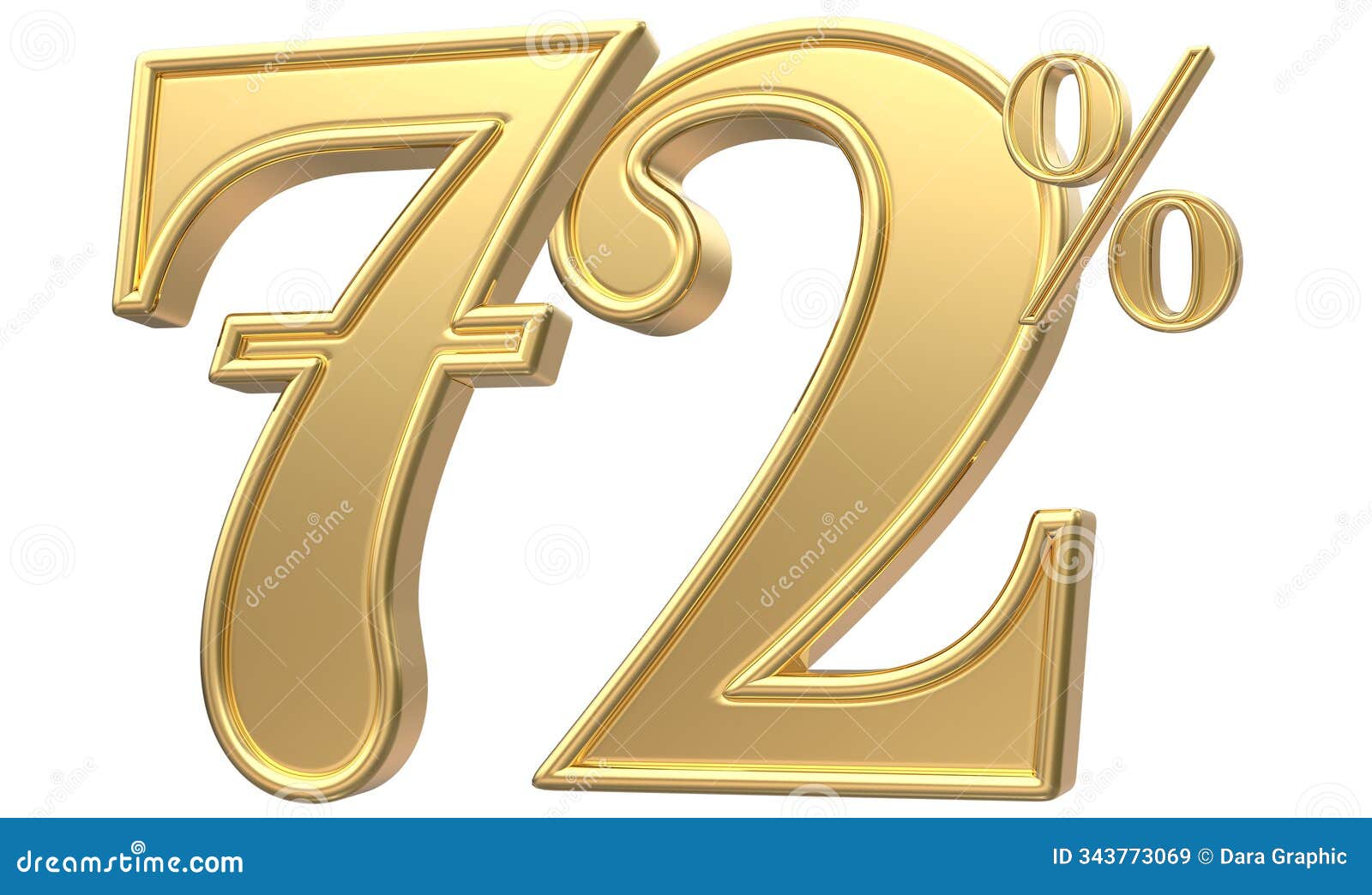 Gold Number 72 Percent 3D Render with White Background Stock ...