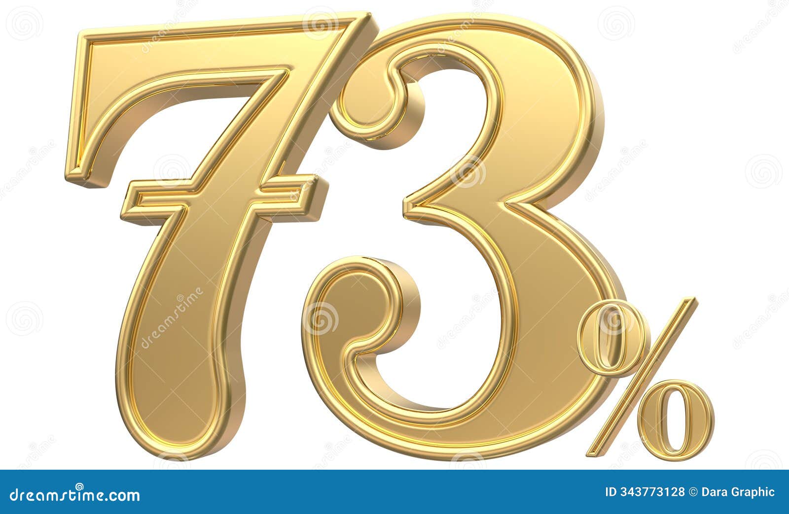 Gold Number 73 Percent 3D Render with White Background Stock ...