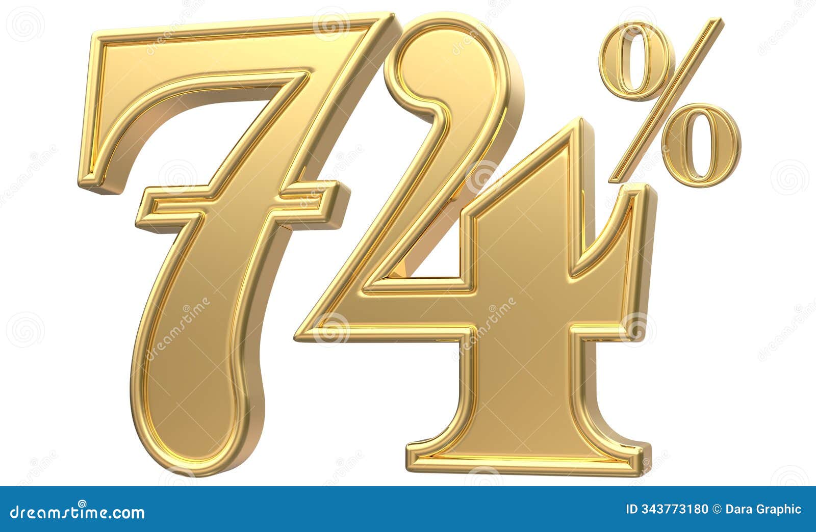 Gold Number 74 Percent 3D Render with White Background Stock ...