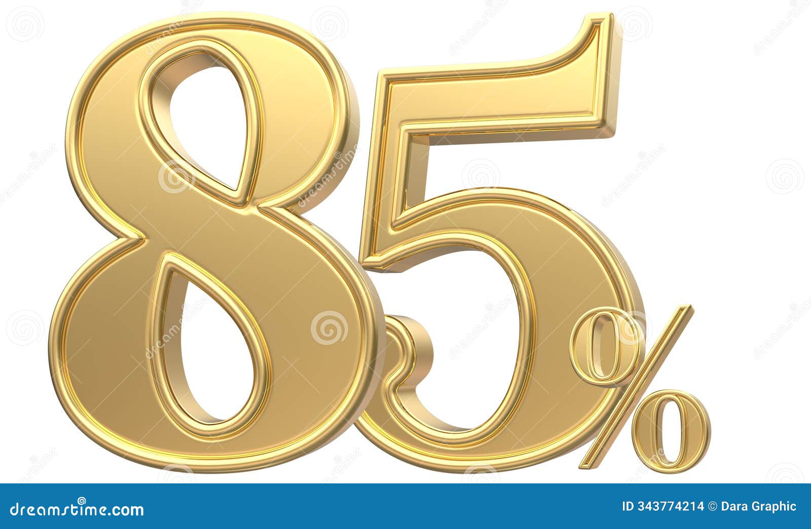 Gold Number 85 Percent 3D Render with White Background Stock ...