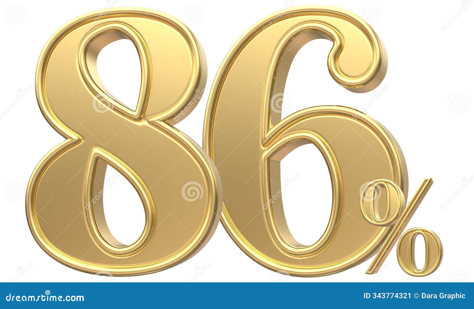 Gold Number 86 Percent 3D Render with White Background Stock ...